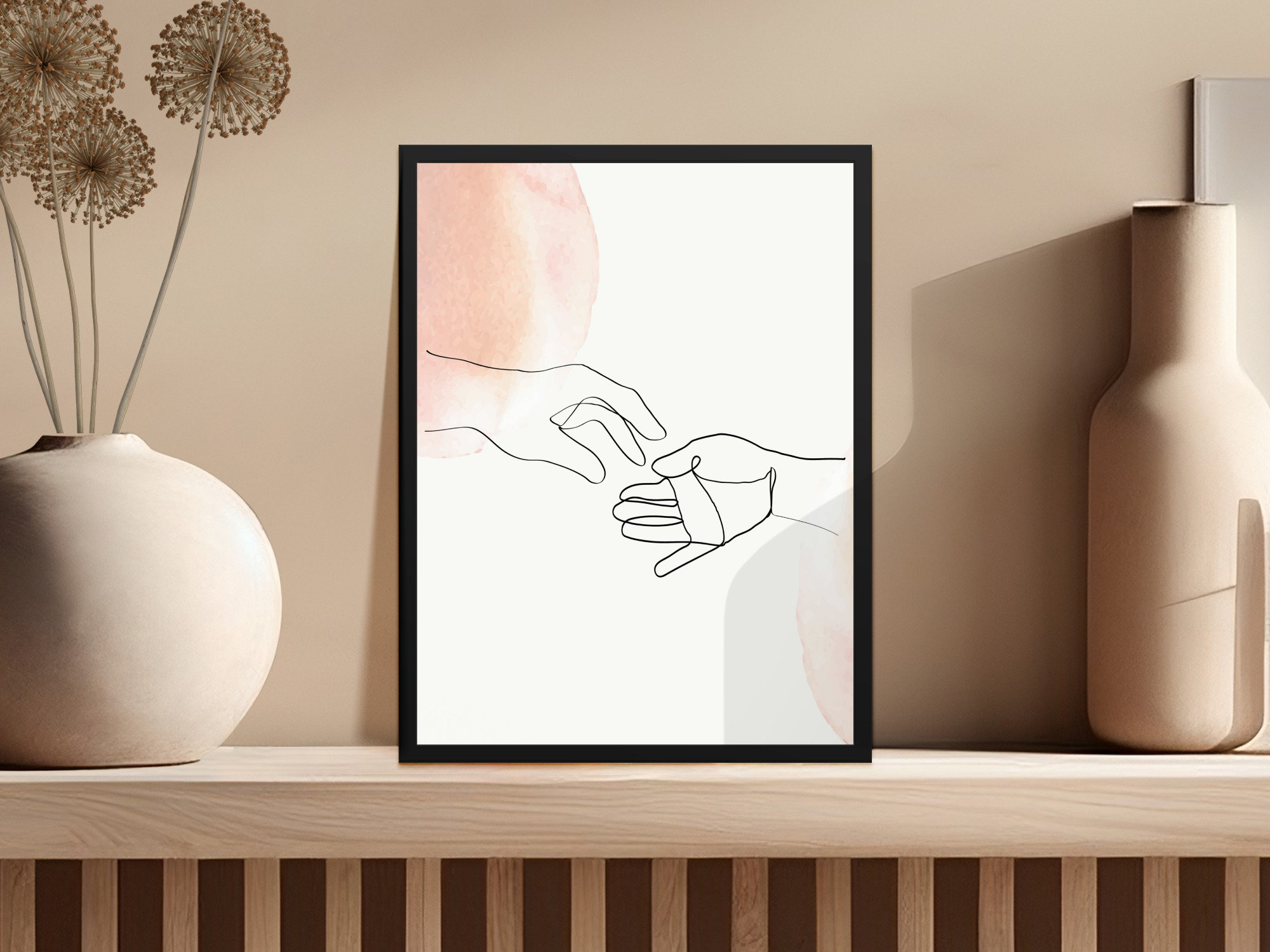 Lark Manor Reaching Out Line Art Touch on Peach Accent Painting Framed ...