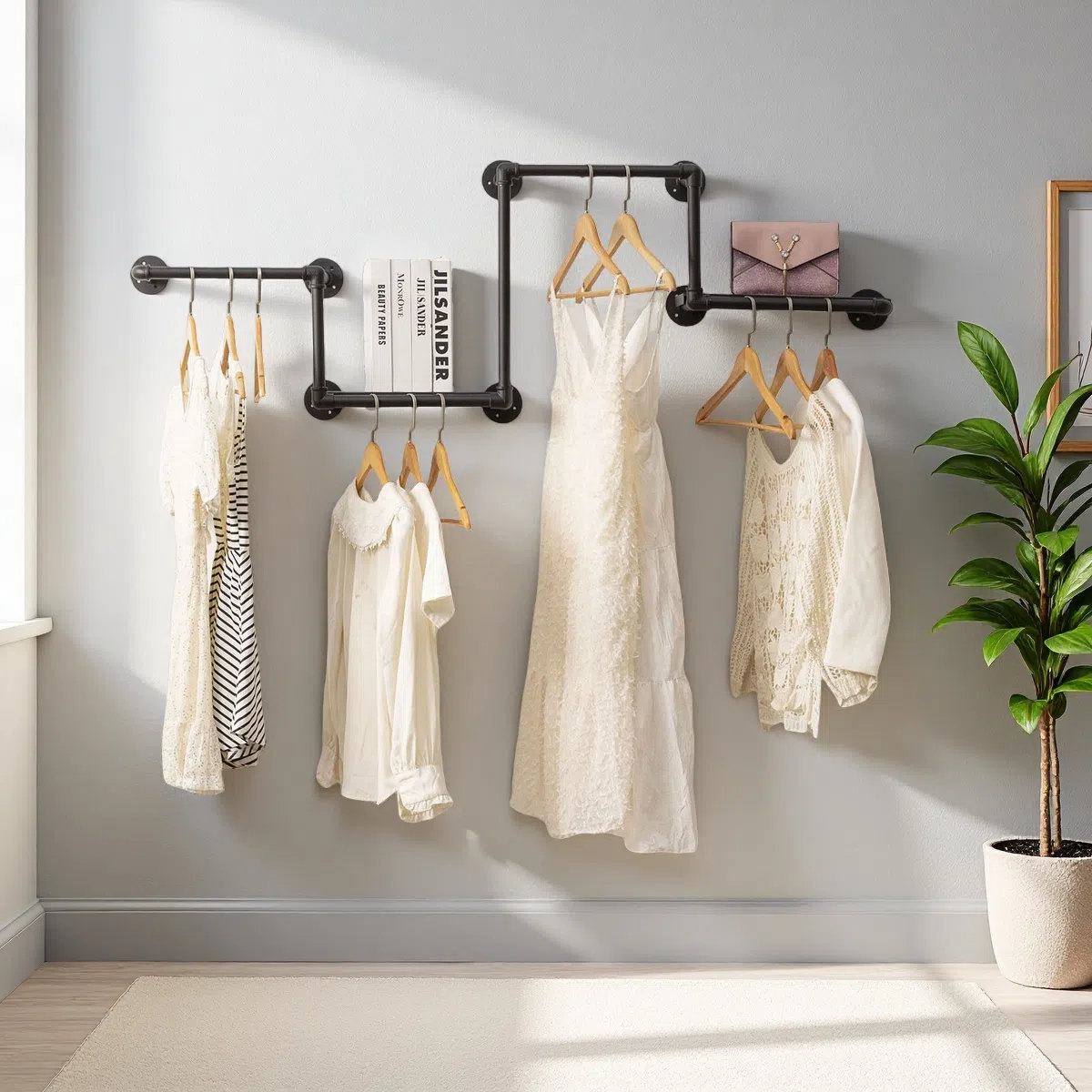 Trent Austin Design® Industrial Pipe Clothing Rack With Two Shelf ...
