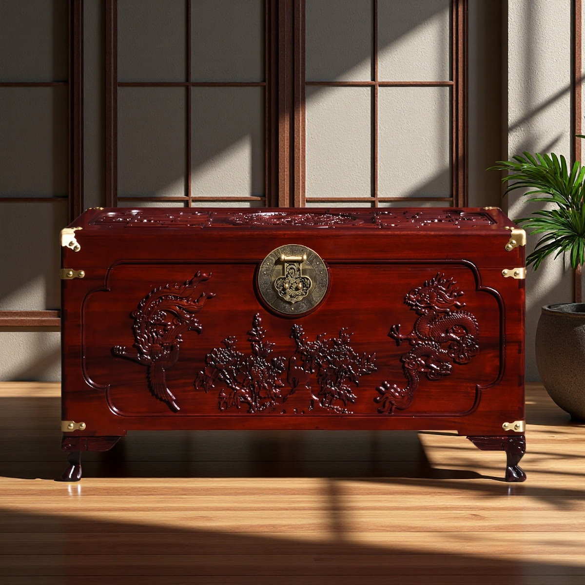 HUGESTO Large Maroon Solid Wood Hand - carved Accent Trunk - Wayfair Canada