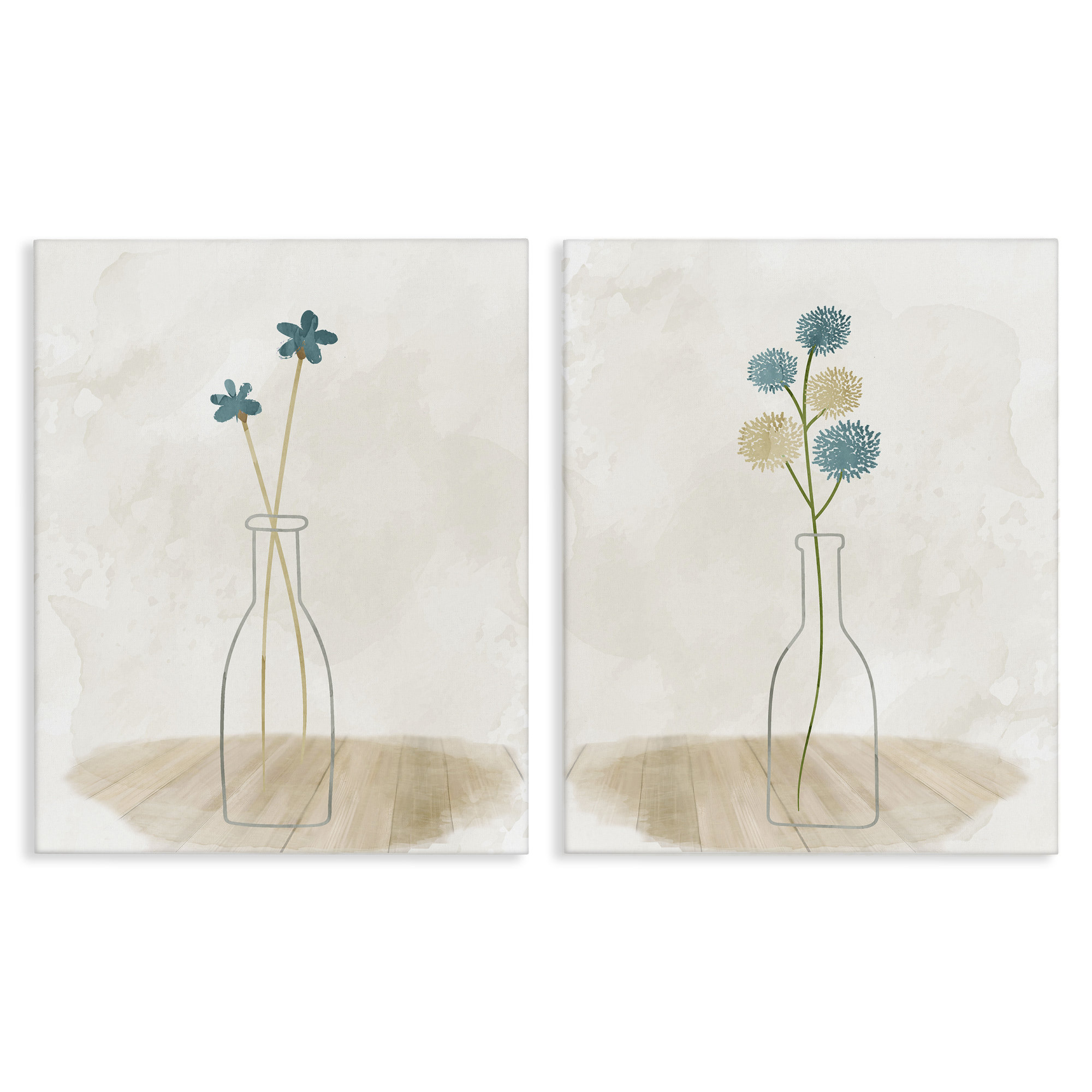 Winston Porter Simple Flower Sprigs Clear Vase 2 PC Canvas Wall Art Set ...