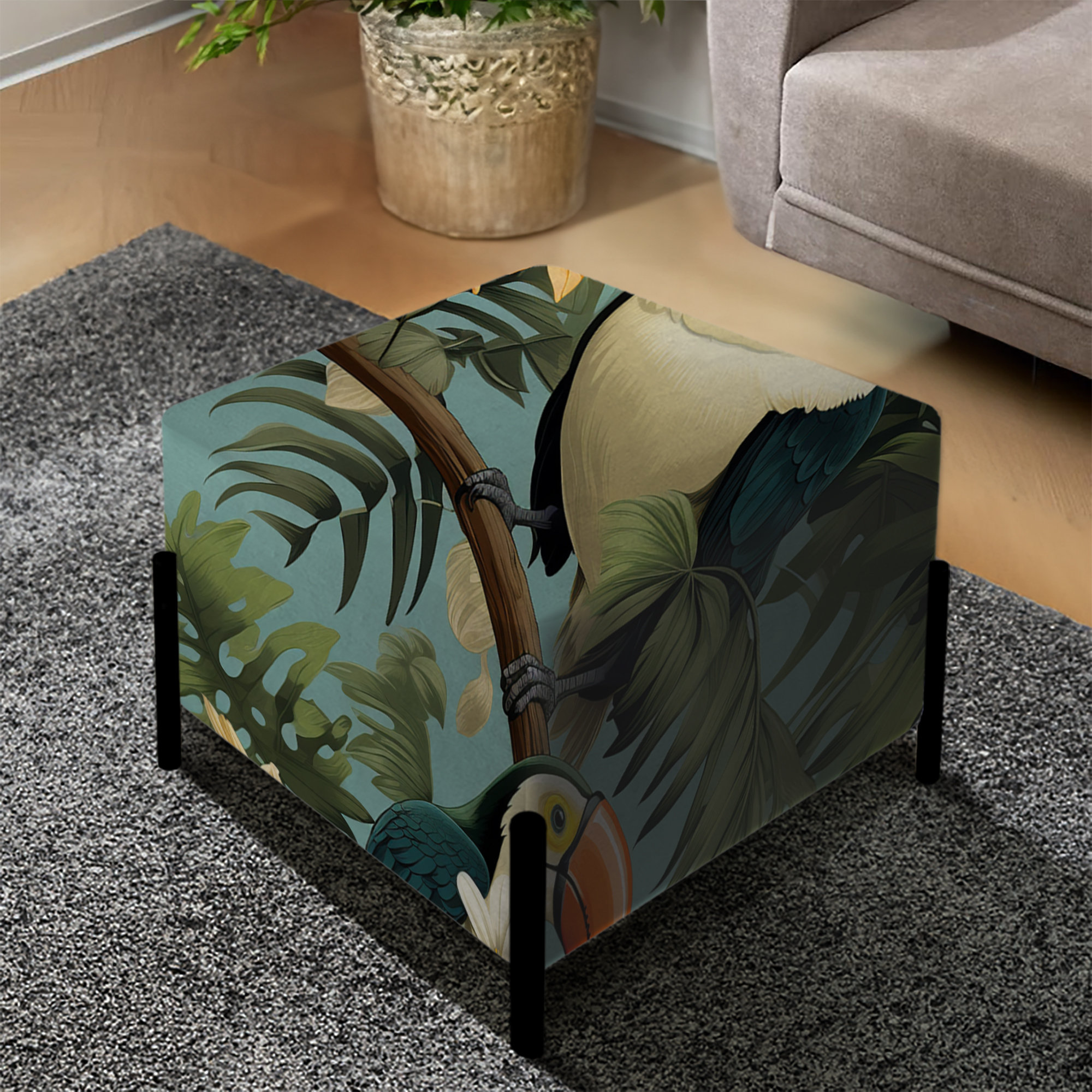 Design Art Tropical Toucan Tropical Pattern - Tropical Square Ottoman ...