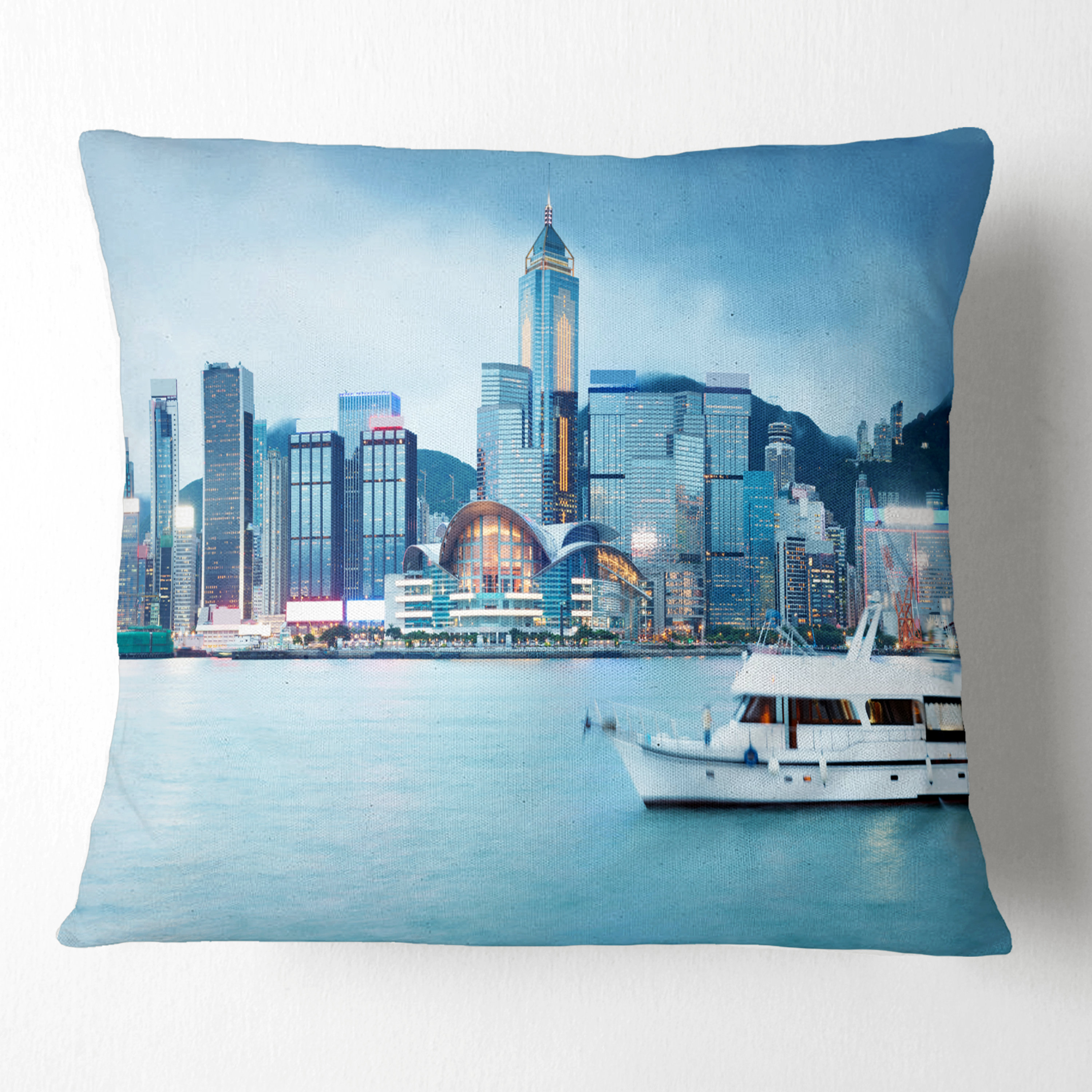Design Art Hong Kong City at Night - Cityscape Printed Pillow | Wayfair