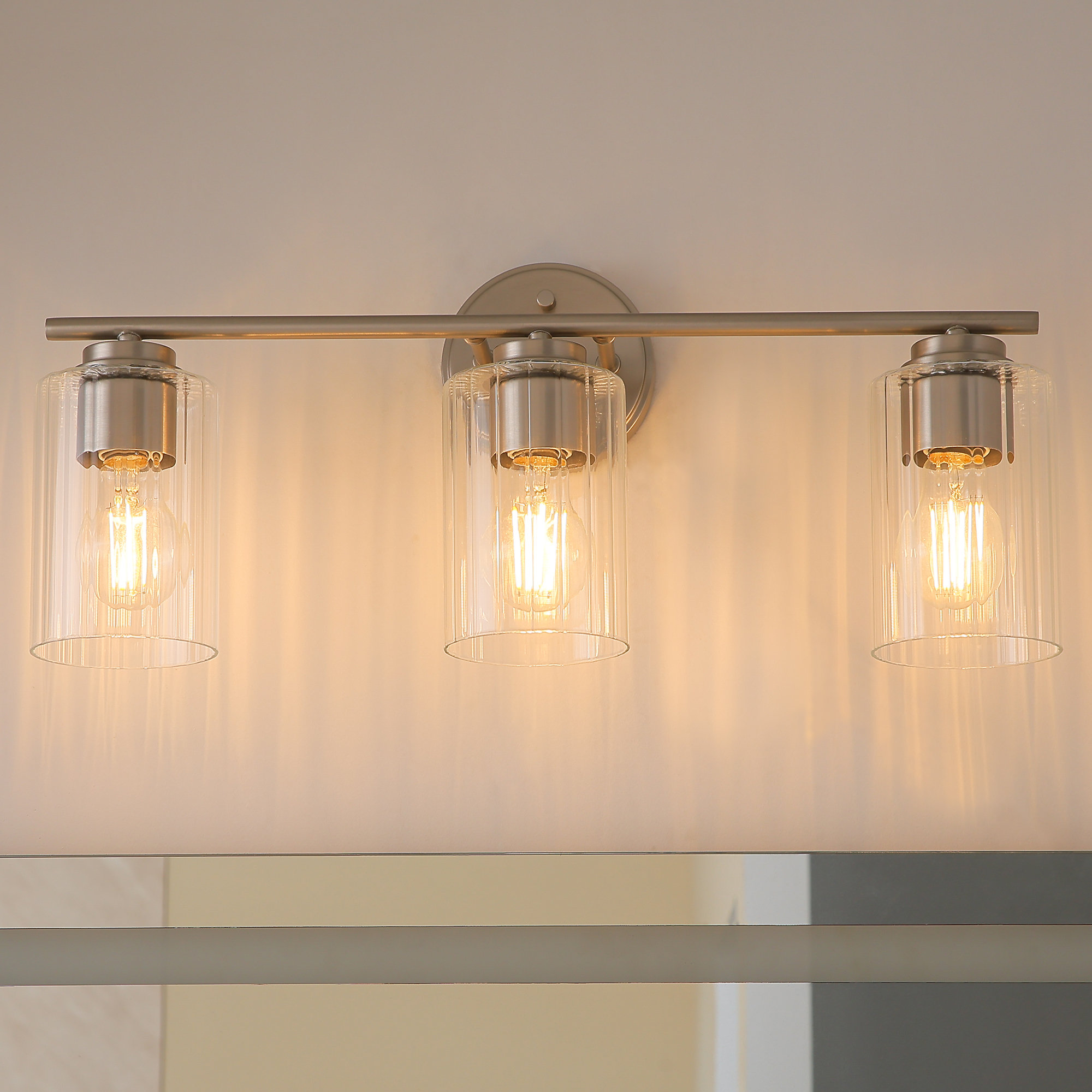 Latitude Run® 3-light Vanity Light With Clear Ribbed Glass Shades ...