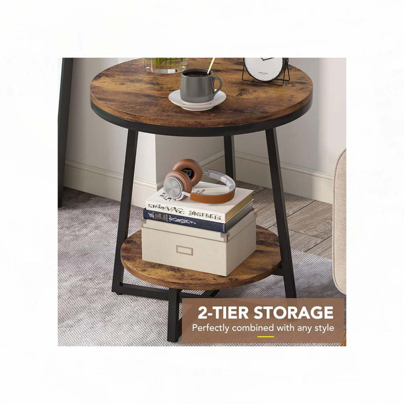 17 Stories 2-Tier Round Side Table with Storage Shelf | Wayfair