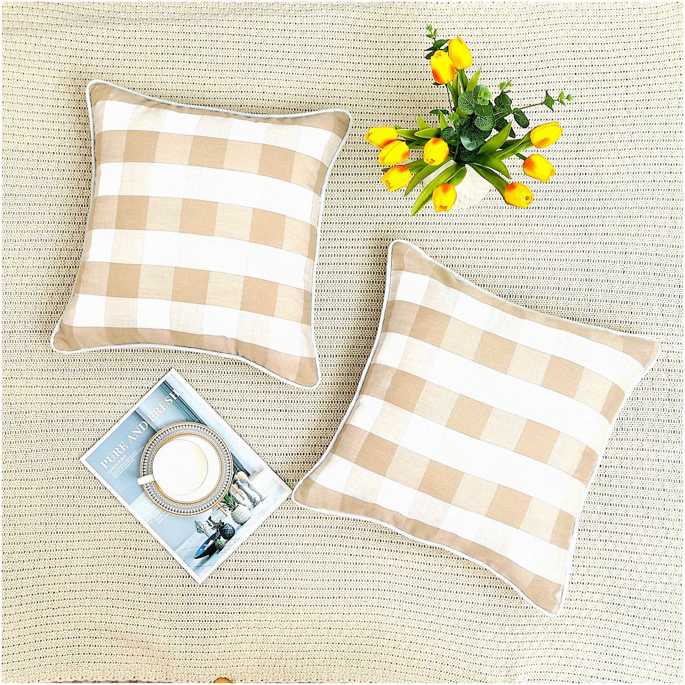 BRBCA Rustic Farmhouse Buffalo Plaid Check Pillow Cover Set - Linen ...