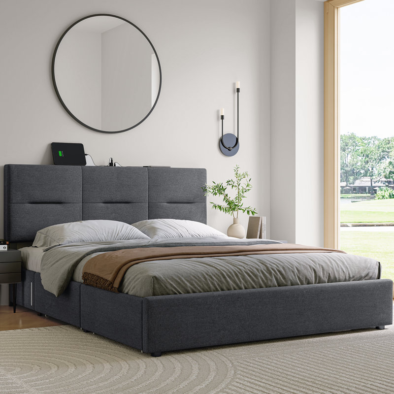 Latitude Run® Fehi Upholstered Bed Frame with Headboard, 4 Storage ...