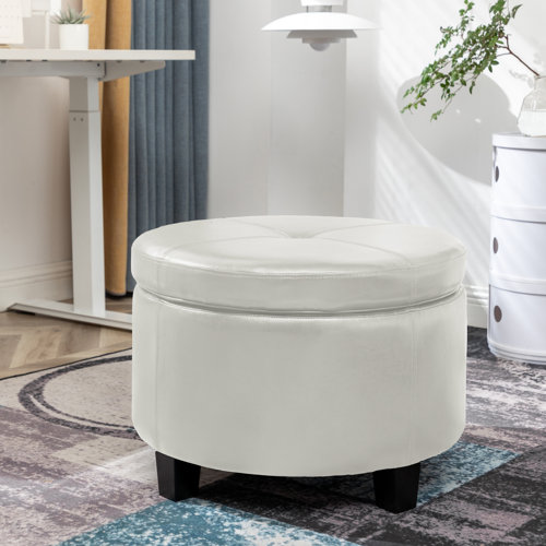 Lark Manor Lecuyer Faux Leather Storage Ottoman with Rubberwood Legs ...