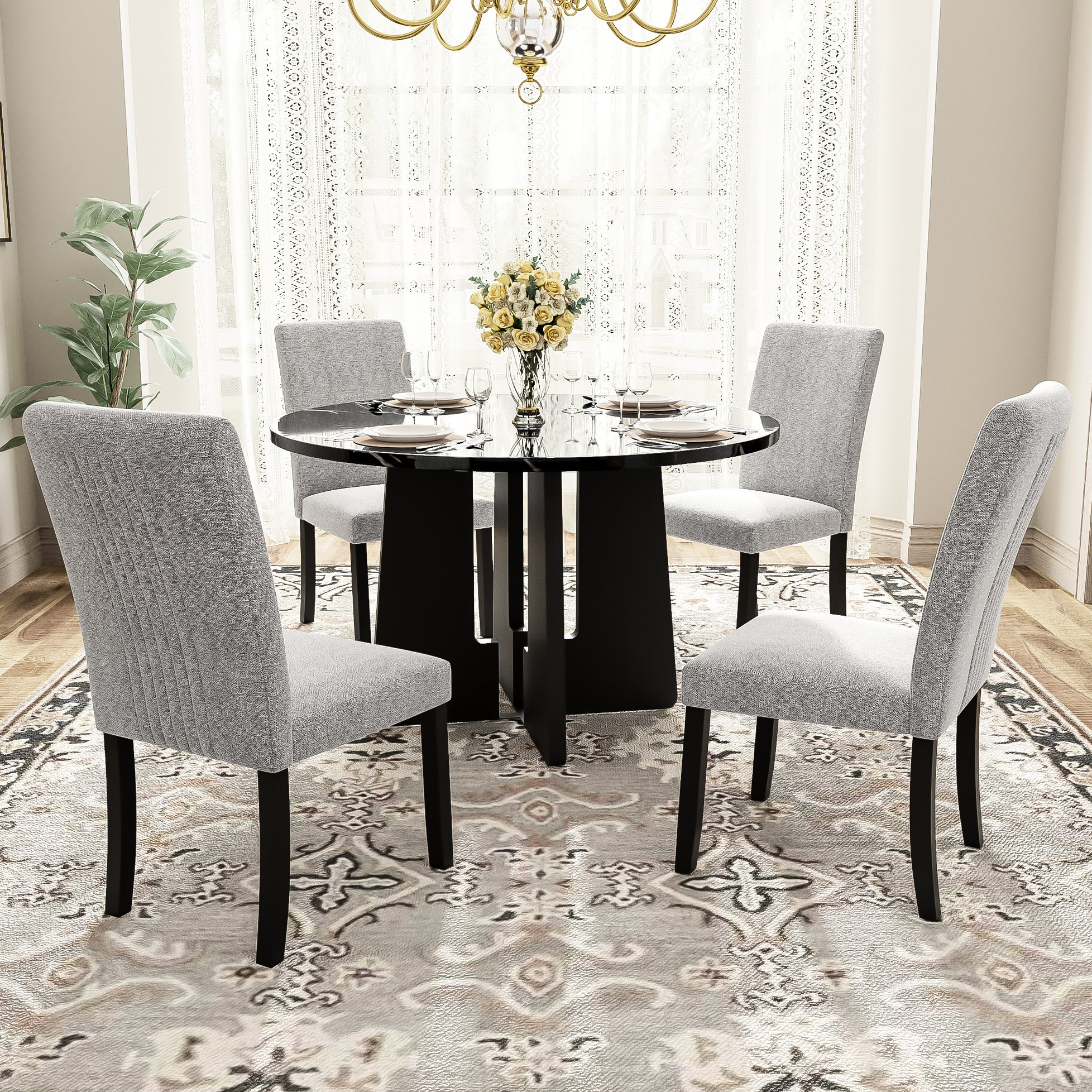 Winston Porter 5 Dining - Round Table And Upholstered Chairs, Versatile ...