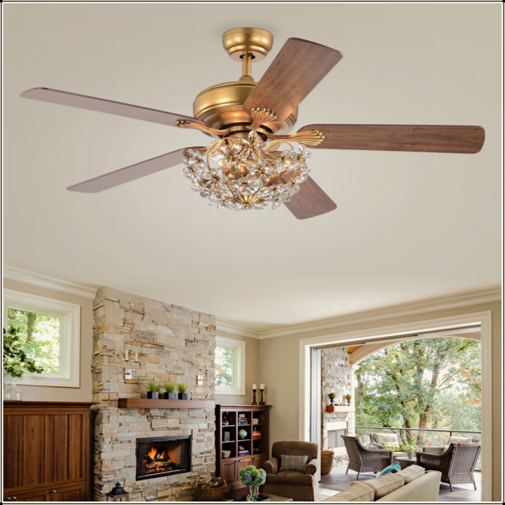 ZHONGSHANJUFU Nickoe Aged Gold 52 Inch 5 Blade Ceiling Fan | Wayfair