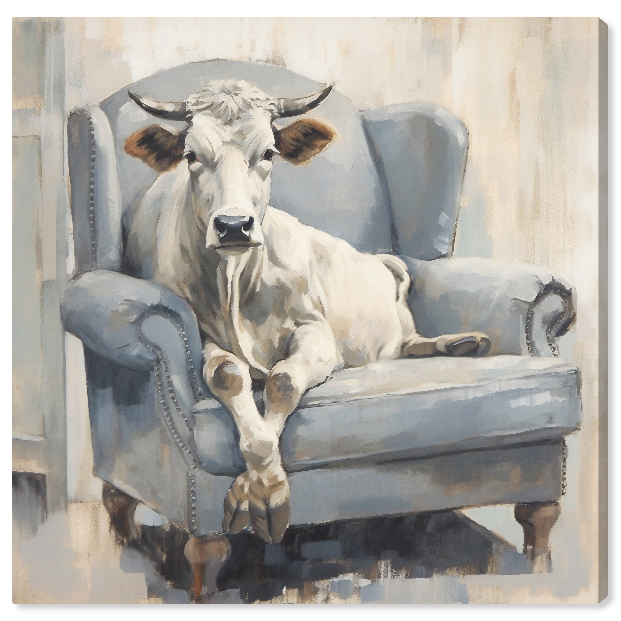 Trinx Comfy Cow On Canvas Print | Wayfair
