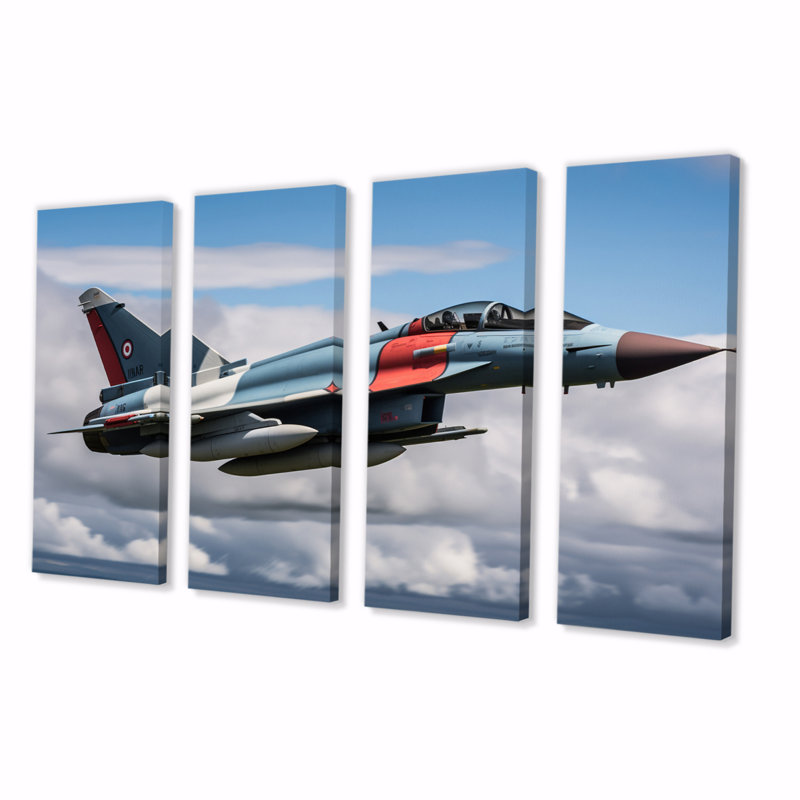 17 Stories Military Fighter Jet II On Canvas 4 Pieces Print | Wayfair