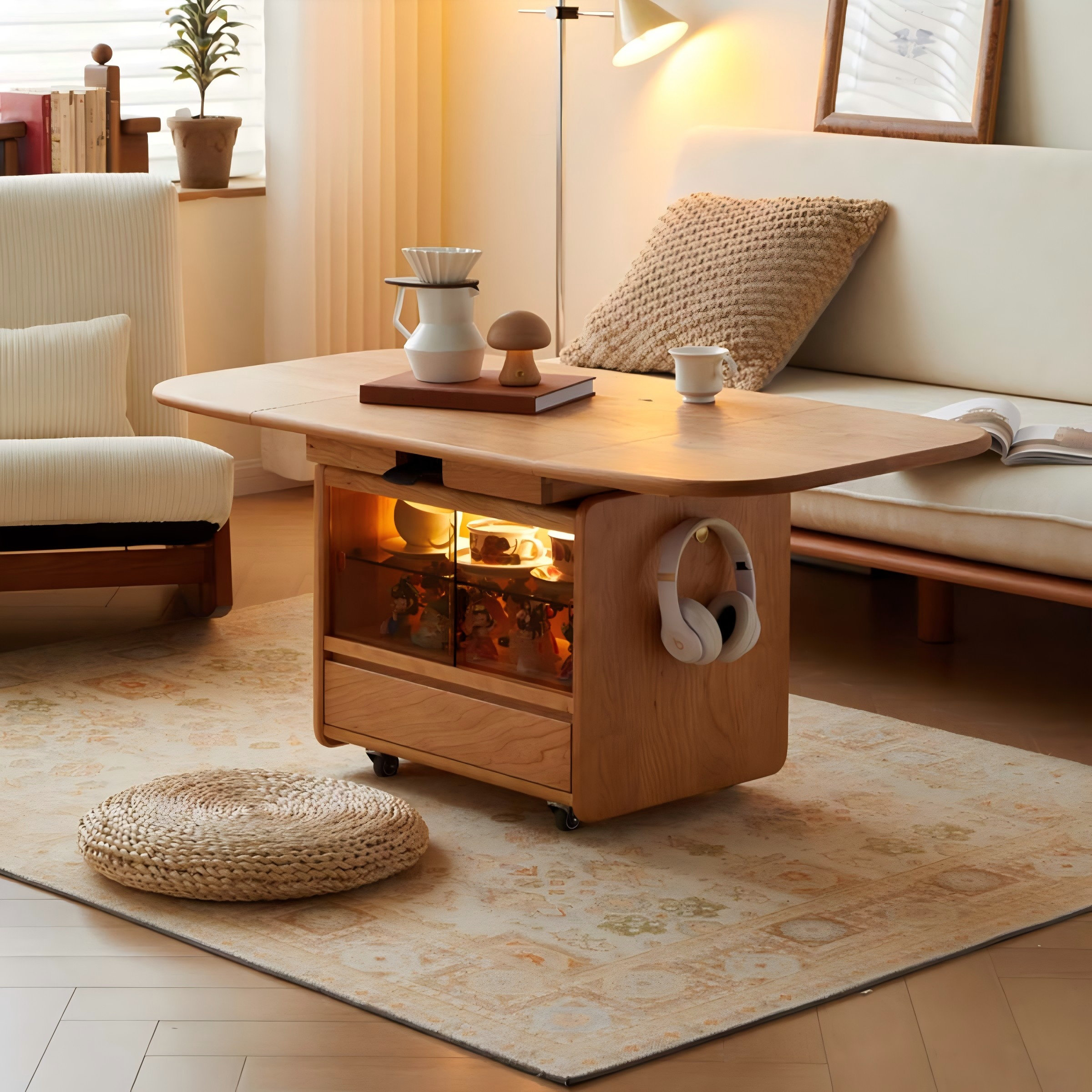 SINNOG Table basse pliante en bois de cerisier moderne et minimaliste ...