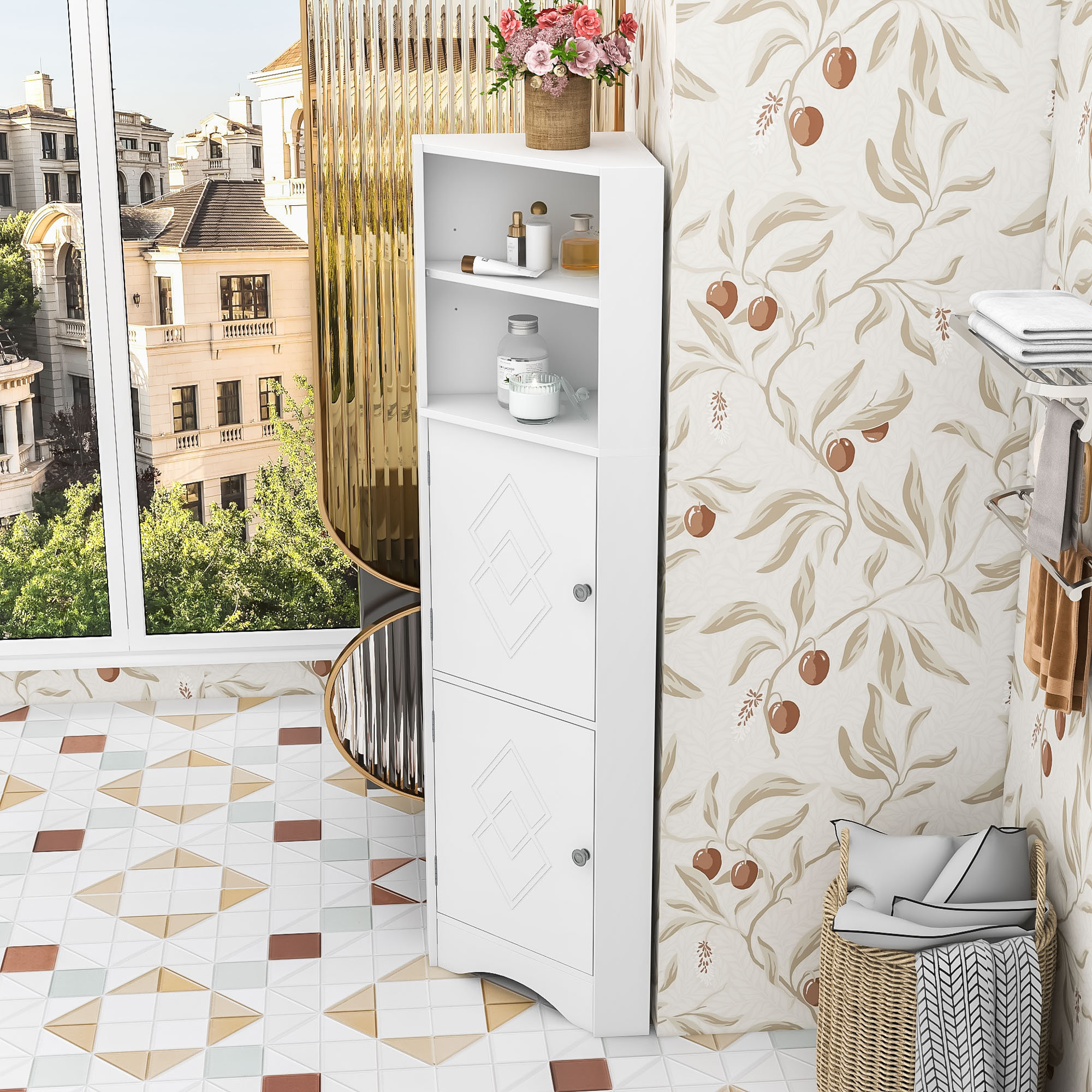 Lark Manor™ Elegant Triangle Corner Cabinet with Adjustable Shelves ...