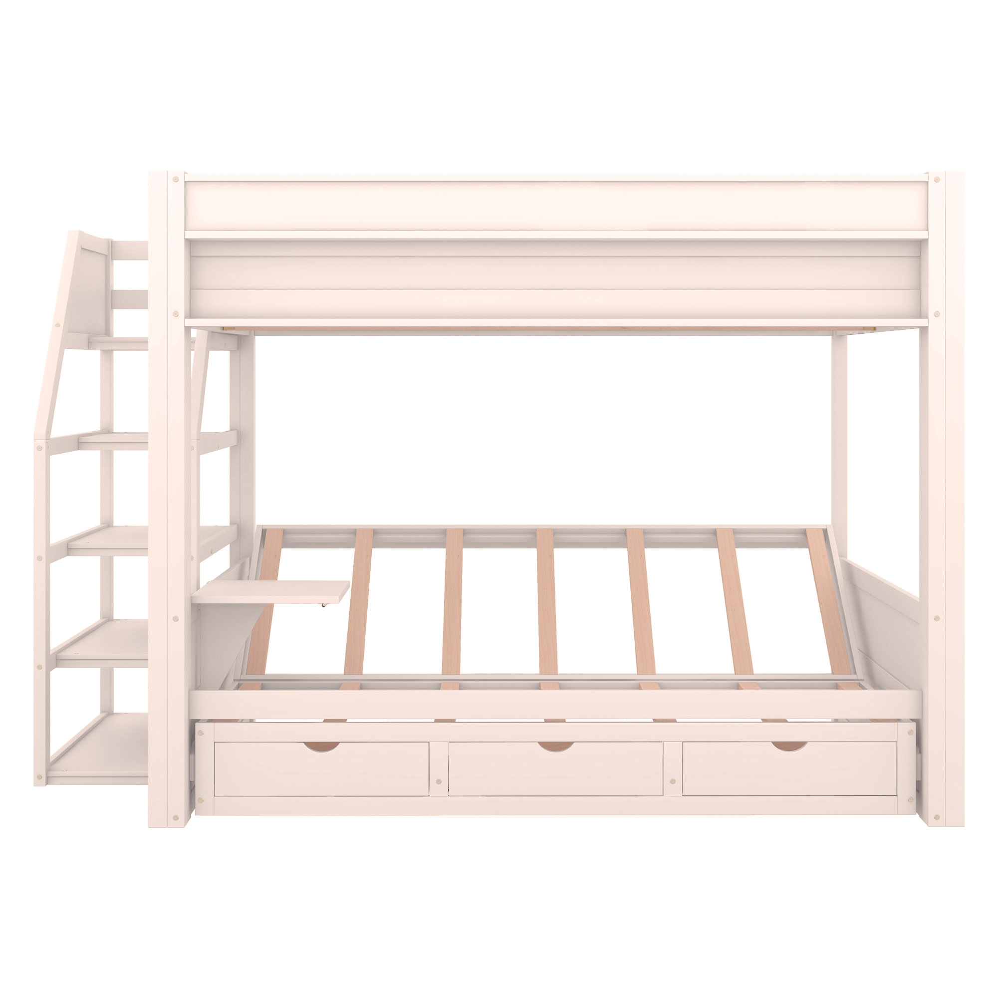 Harriet Bee Wood Full Size Convertible Bunk Bed With Storage Staircase ...