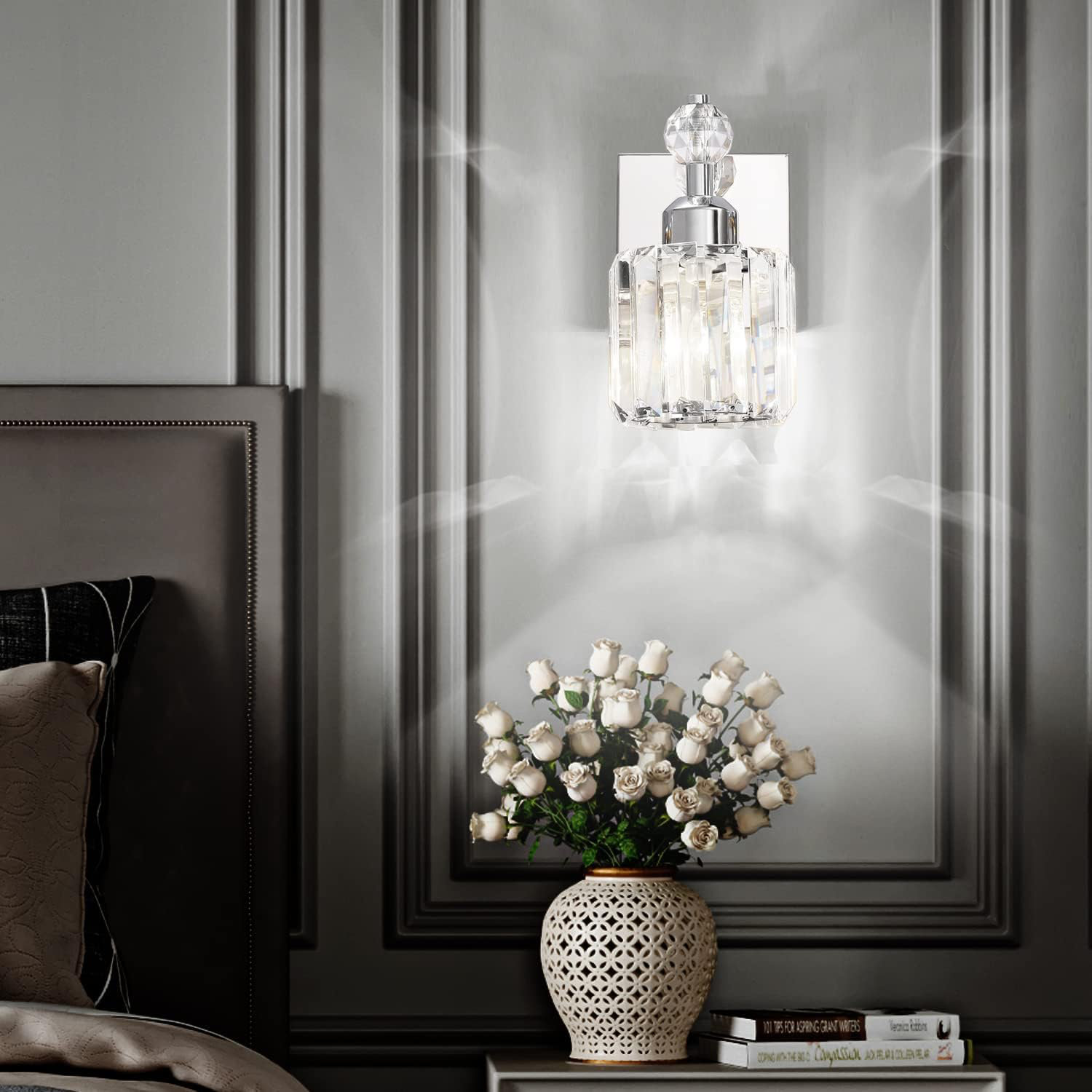 Mercer41 Modern Crystal Bathroom Vanity Light Fixture With K9 Crystal ...