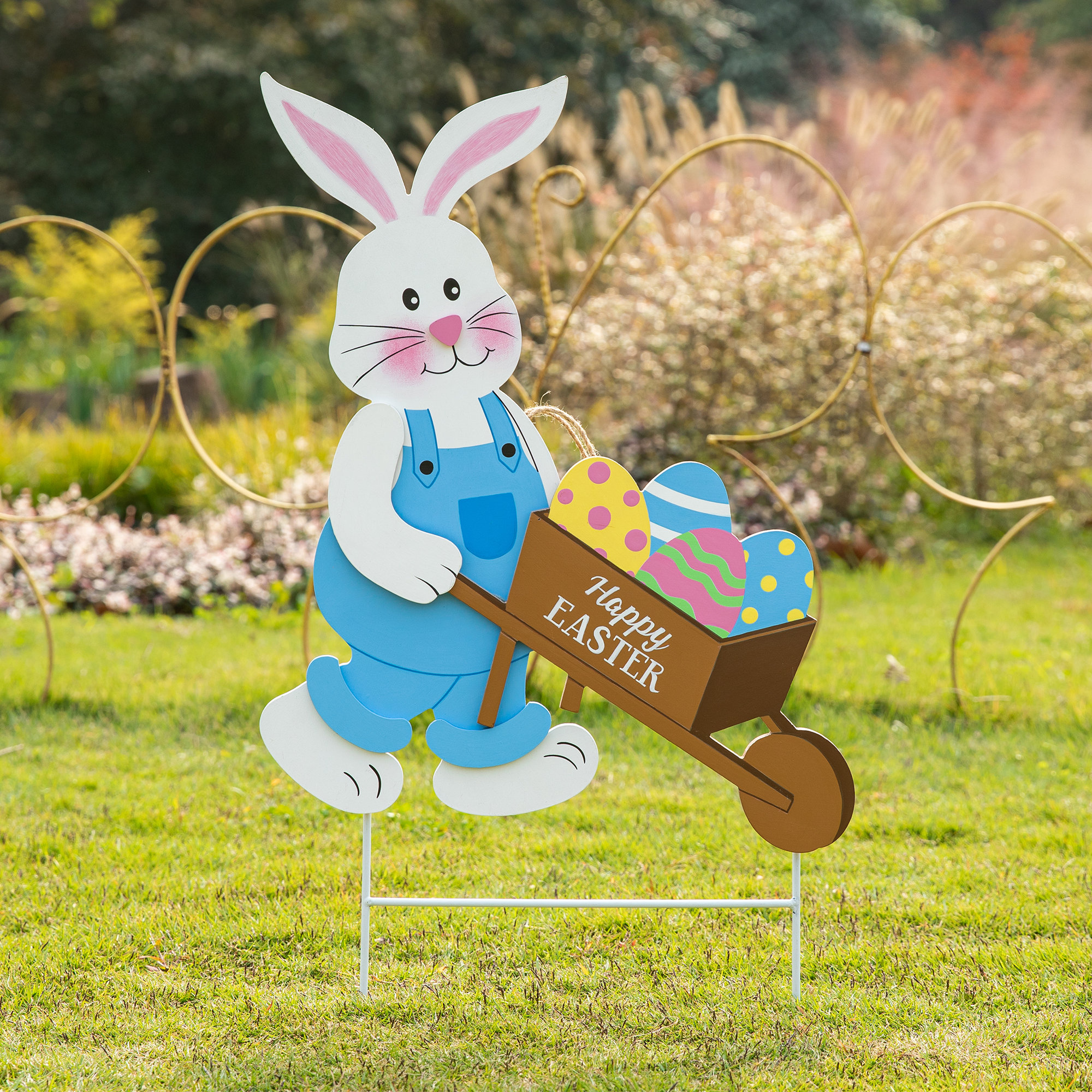 The Holiday Aisle® Aaleah Easter Bunny Cart Garden Stake Yard Stake ...