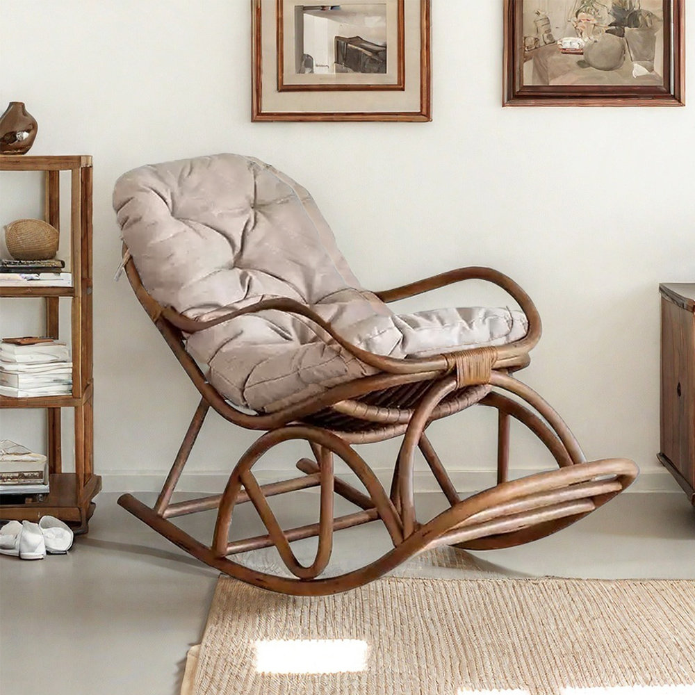 wangling hone Sturdy Ergonomic Upholstered Rattan Rocking Chair ...