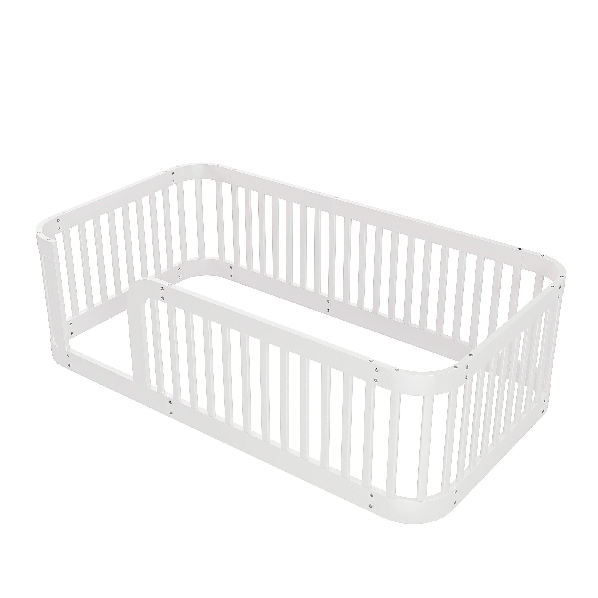 Harriet Bee Wood Twin Floor Bed Frame With Safety Fence - Solid Wood ...
