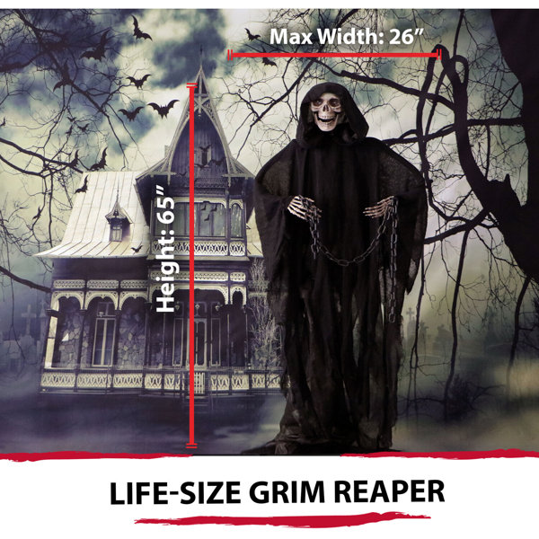 Haunted Hill Farm 68 In. Life-Size Scary Grim Reaper with Chain ...