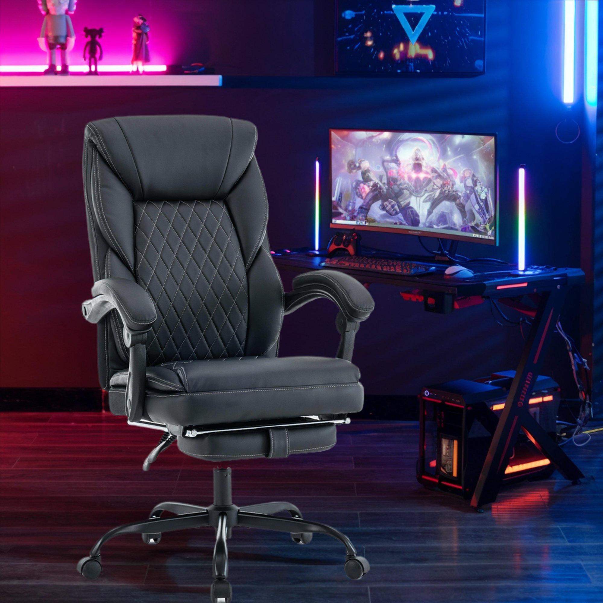 Inbox Zero 22" Large Seat Ergonomic Gaming Recling Chair with Footrest ...