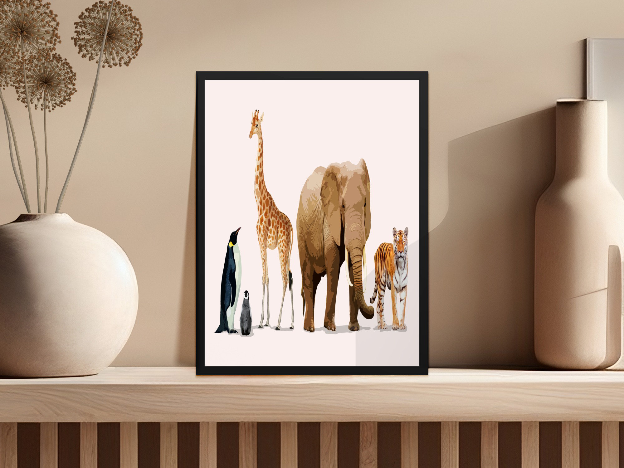 Brayden Studio Animals Together Penguin Giraffe Elephant Tiger Graphic ...