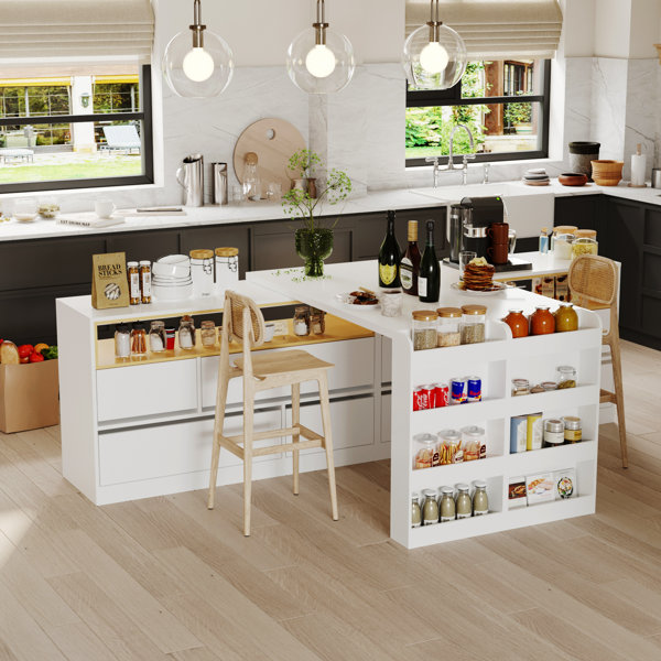 Ebern Designs Kitchen Island With Movable Dining Table And Strong ...