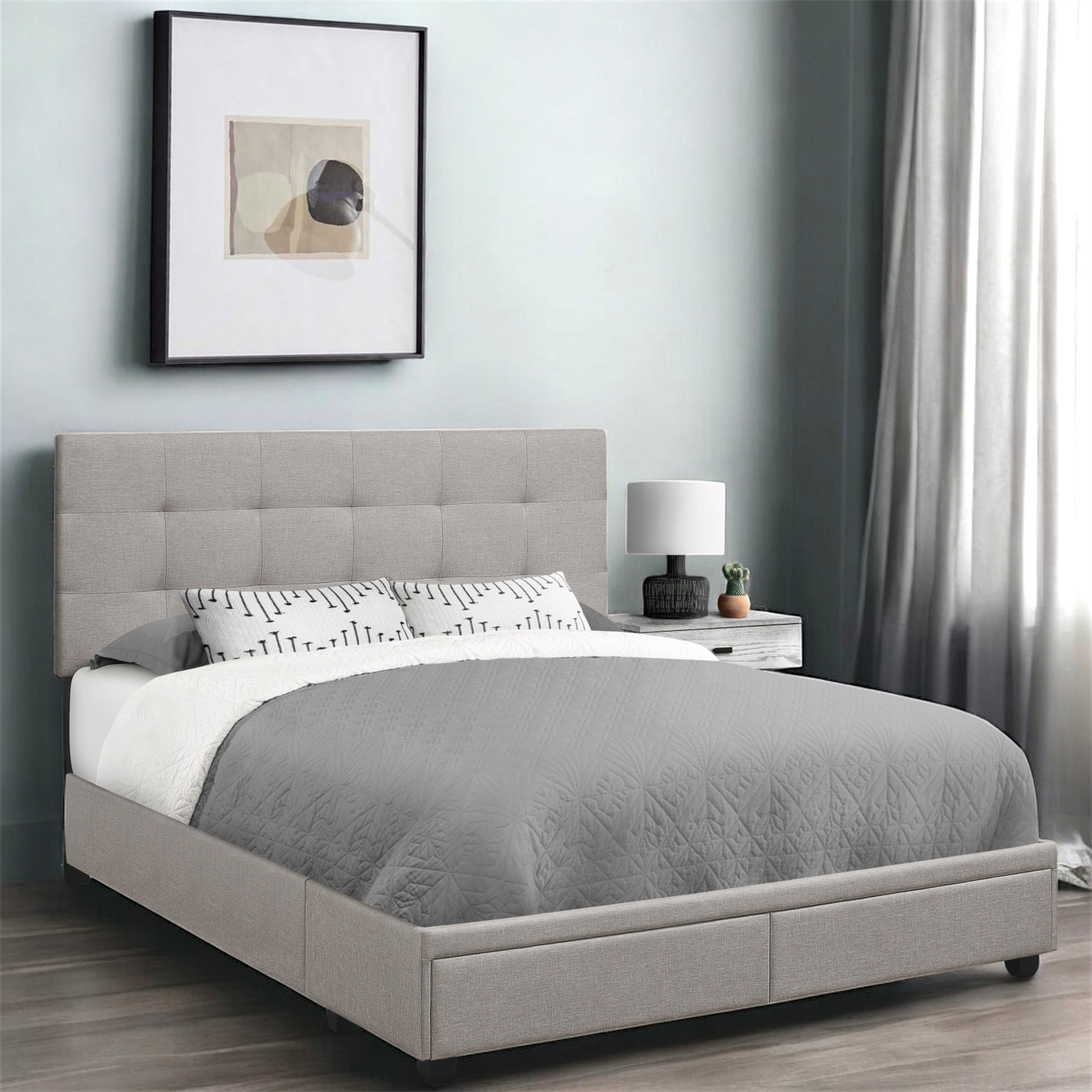 Red Barrel Studio® Bonnie Queen Size Upholstered Bed, Grey Linen Look ...