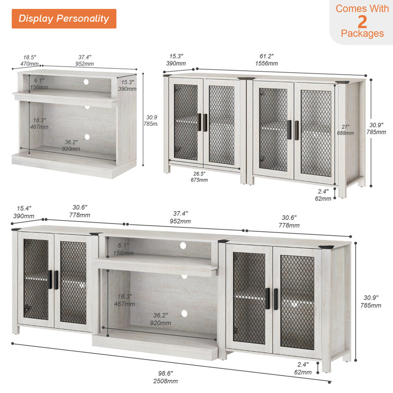 Gracie Oaks 3 In 1 TV Stand Set For 100 Inch TV With Open Storage | Wayfair