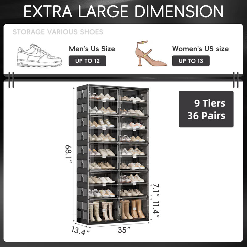 Rebrilliant 9-Tier Foldable Shoe Rack For Closet Entryway | Wayfair