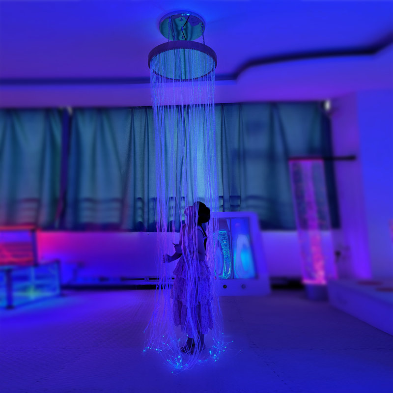 TENMIND Round Fiber Optic Curtain Lamp with Wooden Base, Multicolor LED ...