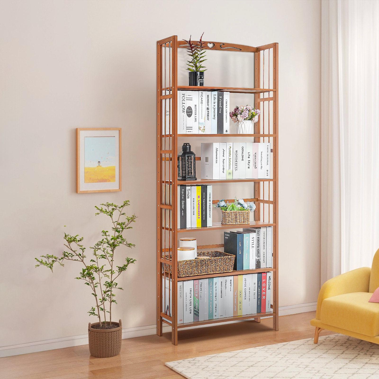 Rebrilliant Bamboo 6-Tier Open Bookshelf Adjustable Display Storage ...