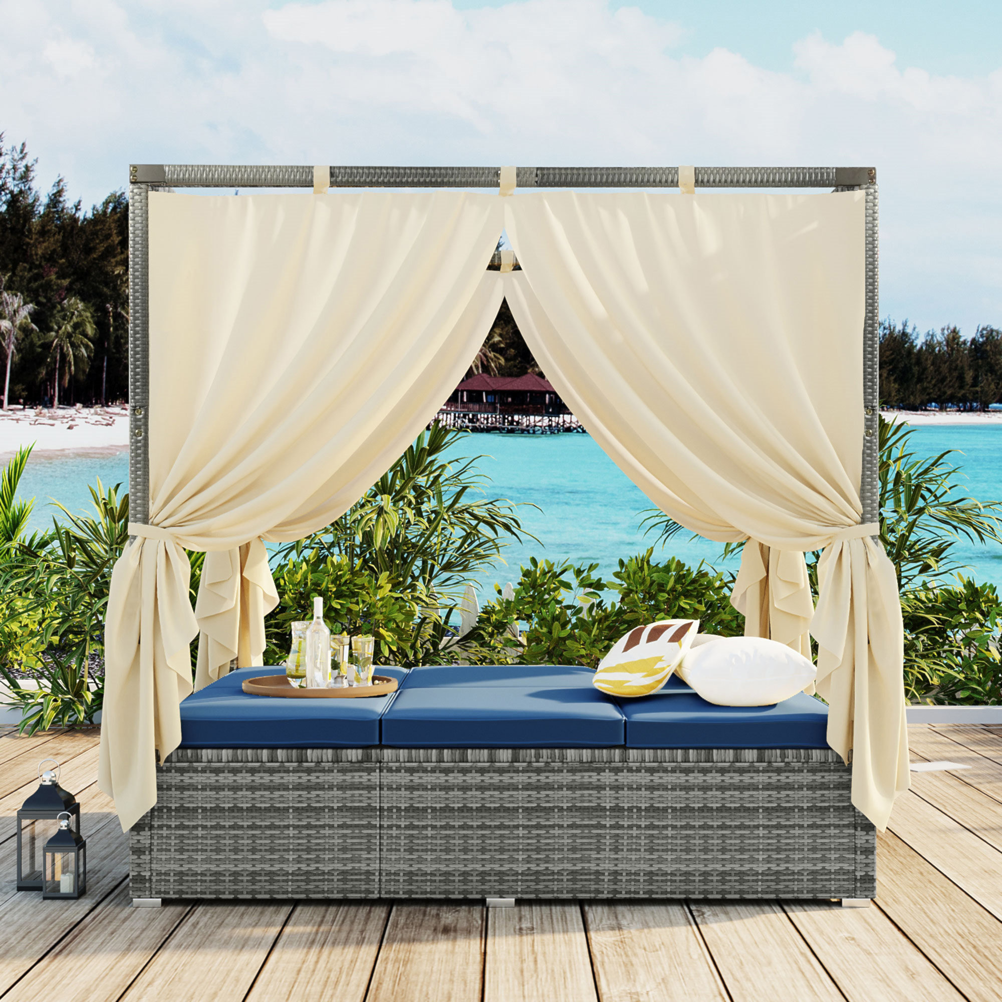 Dovecove U_Style Adjustable Sun Bed With Curtain,High Comfort,With 3 ...