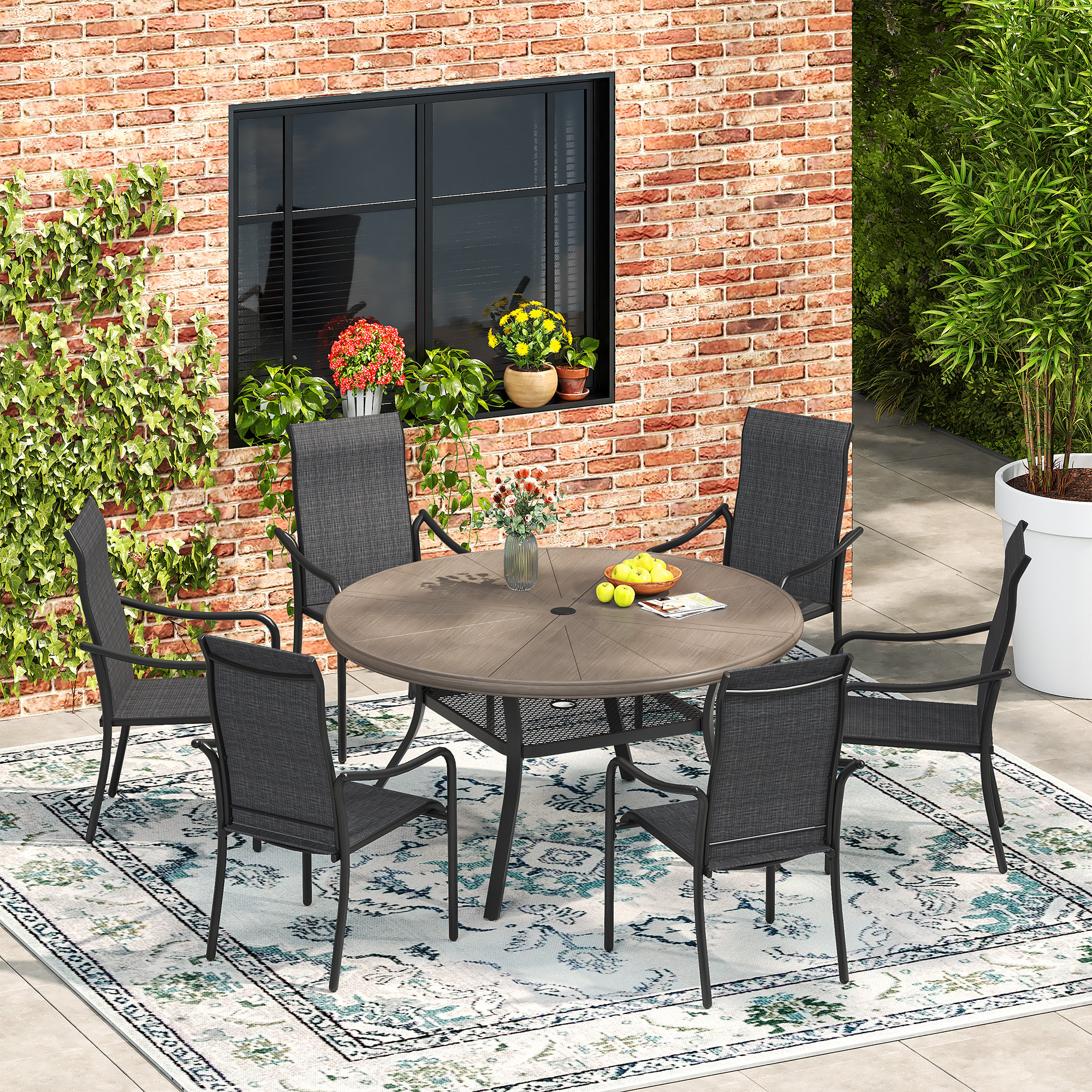 Red Barrel Studio® 6-Person Round Dining Set With Aluminum Table Top ...