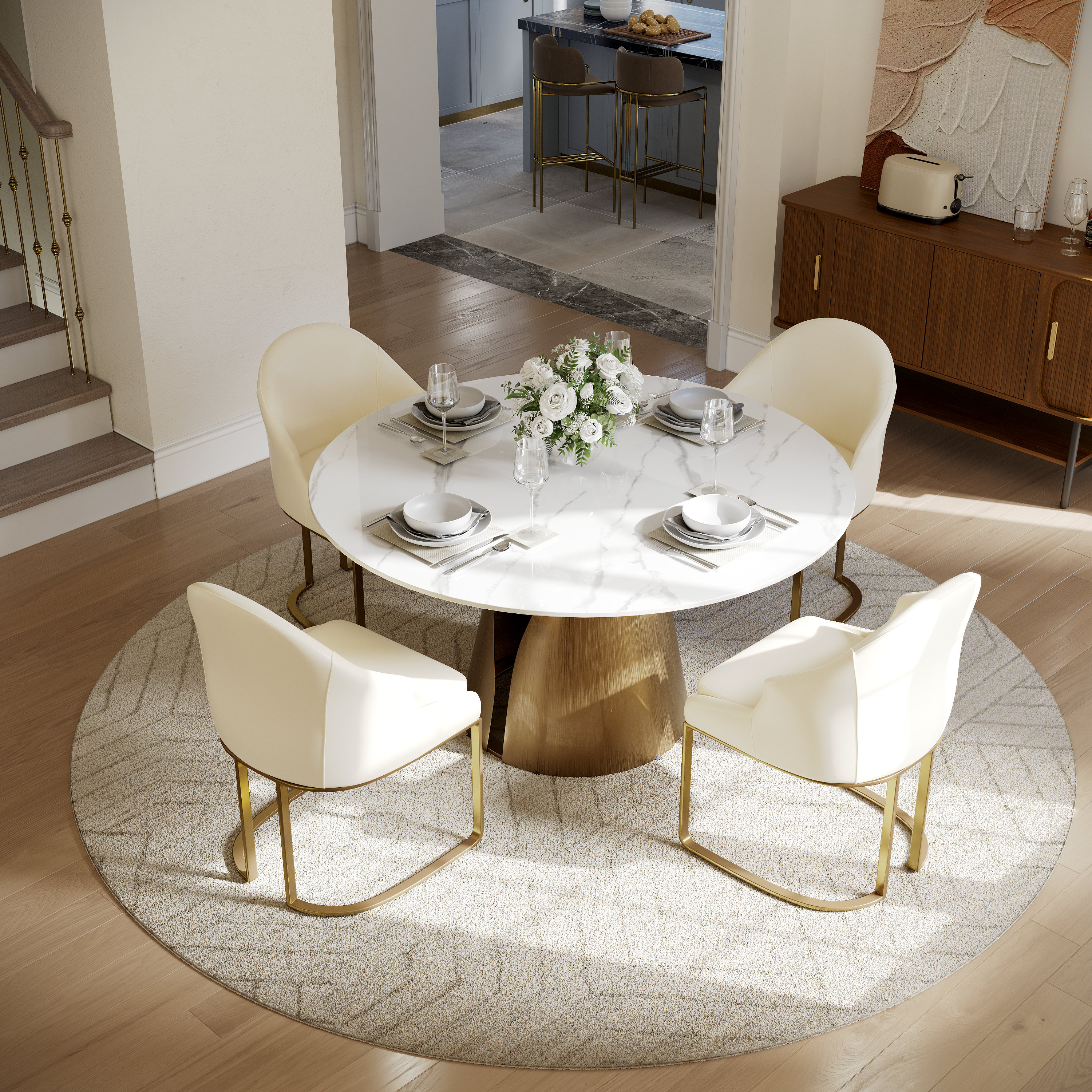 Wrought Studio™ Vera 5/7 Pieces Modern Dining Room Sets, Pre-Assembly Round Dining Table Sets ...