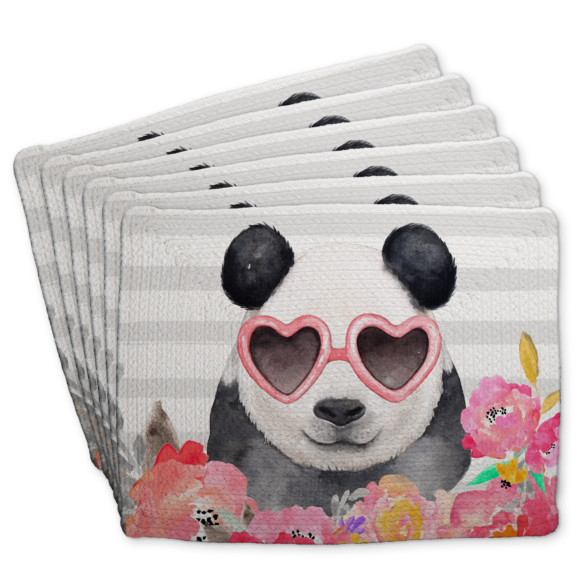 East Urban Home Braided Polyester Kibbe Set of 6 - Panda with Heart ...