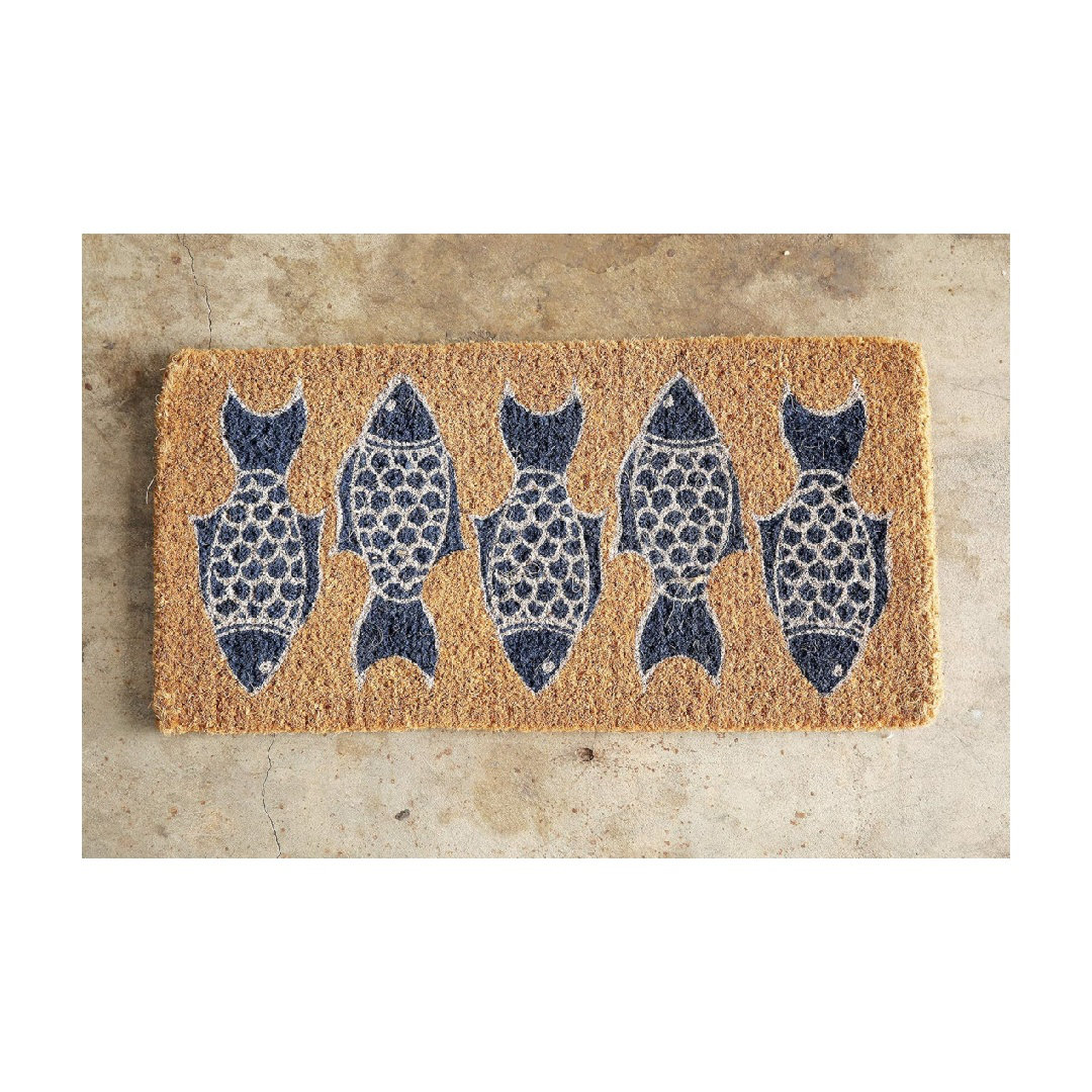 Longshore Tides Natural Coir Doormat With Fish Images, 32 L X 16 W ...