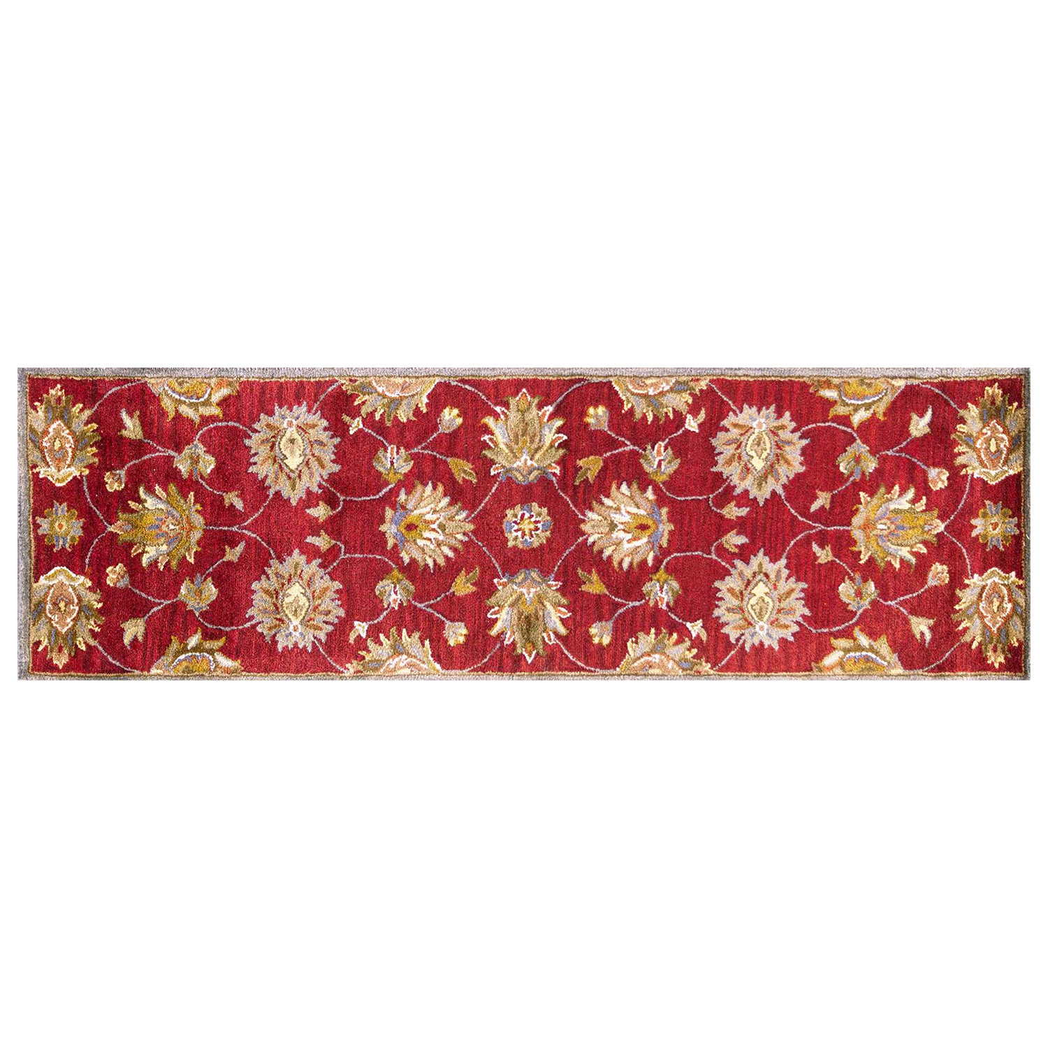Charlton Home® 2'' X 7'' Red Floral Vines Bordered Wool Runner Rug ...
