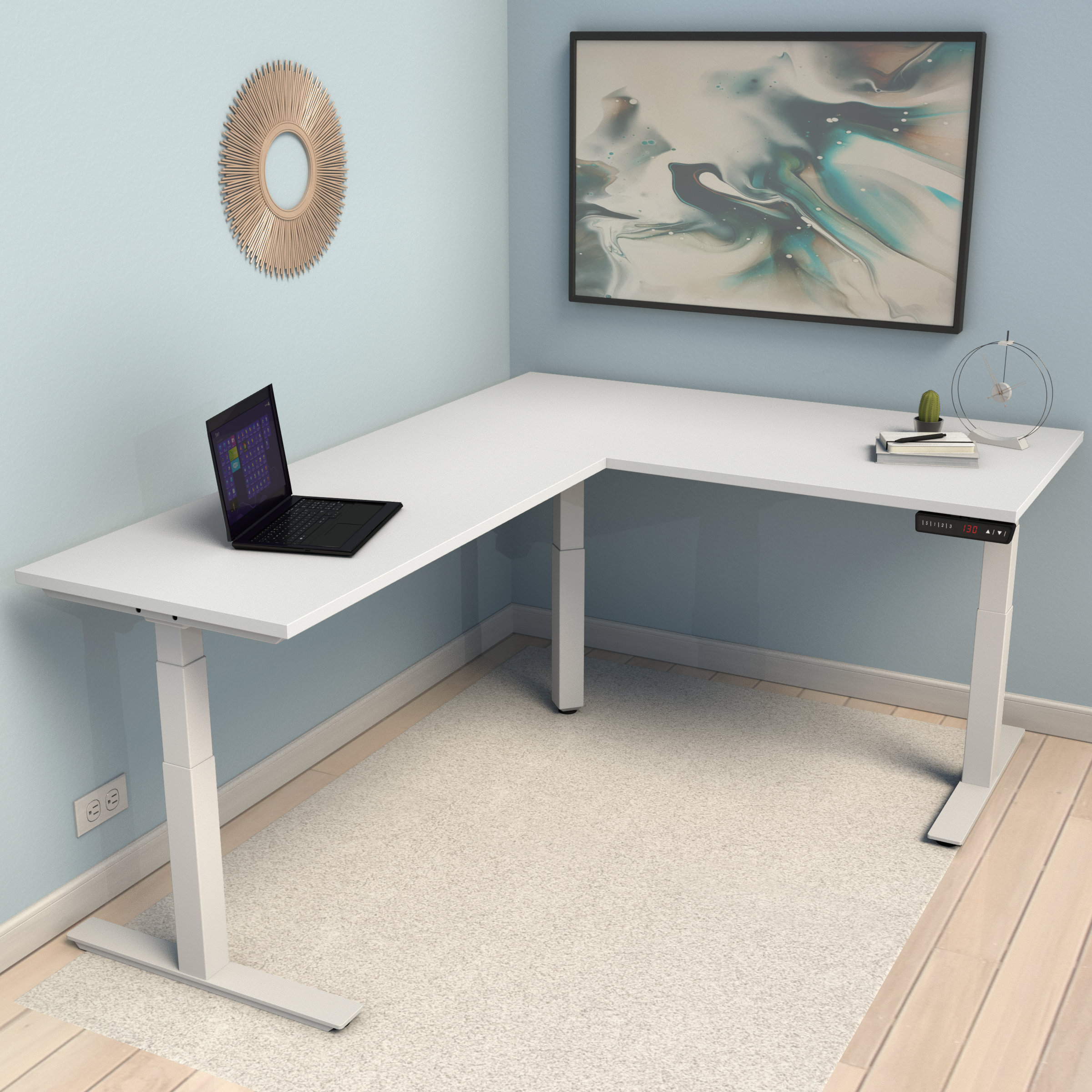 Compel Height Adjustable L-Shaped Standing Desk with Cable Management ...