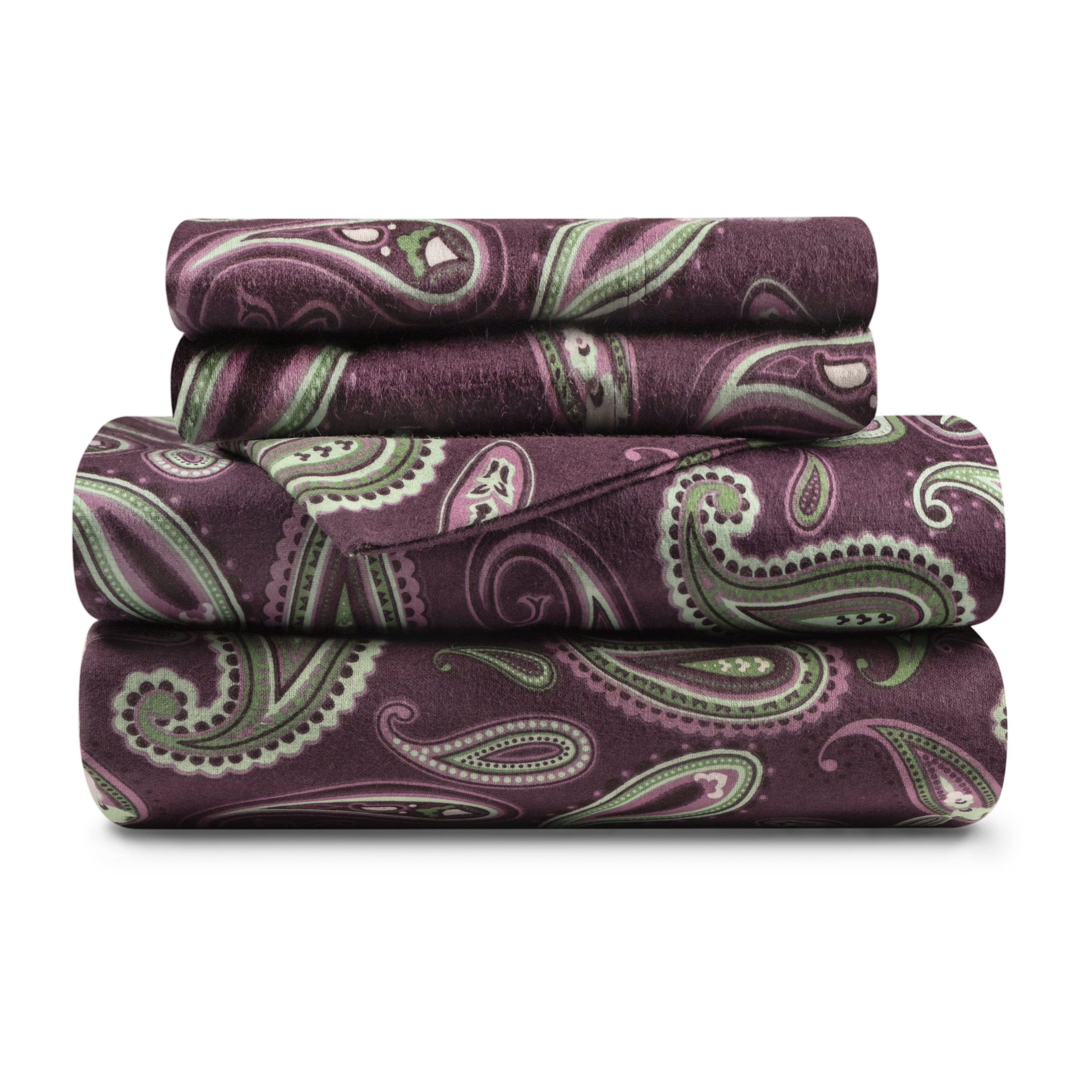 Superior Vintage Floral Paisley & Solid Flannel Cotton Bed Sheet Set ...