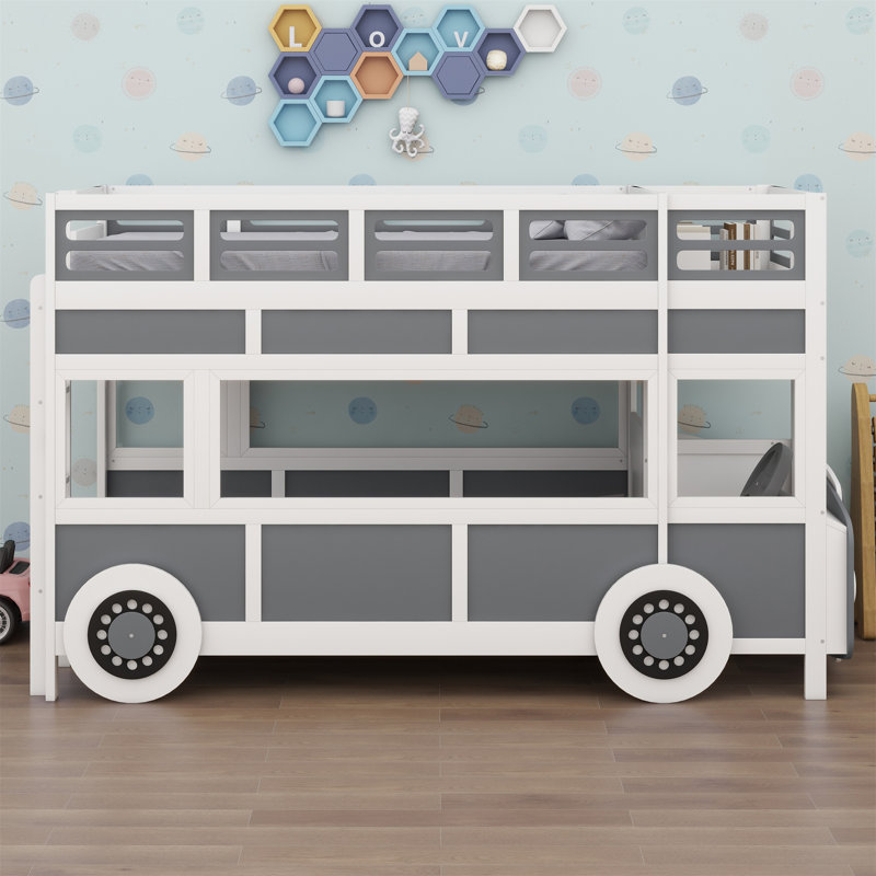 Harriet Bee Bus-Shaped Bunk Bed With Decorative Wheels And Storage ...