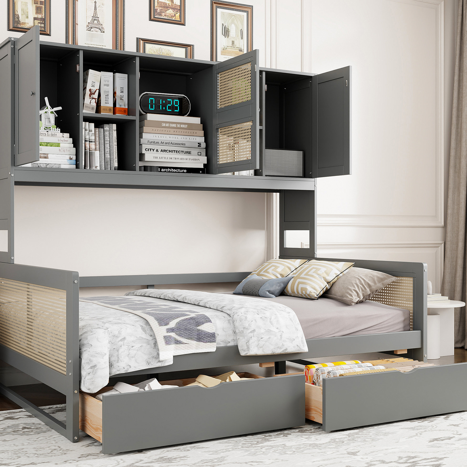 Lark Manor™ Daybed With Cabinet And Shelf, Made From Wood Modern Shelf ...
