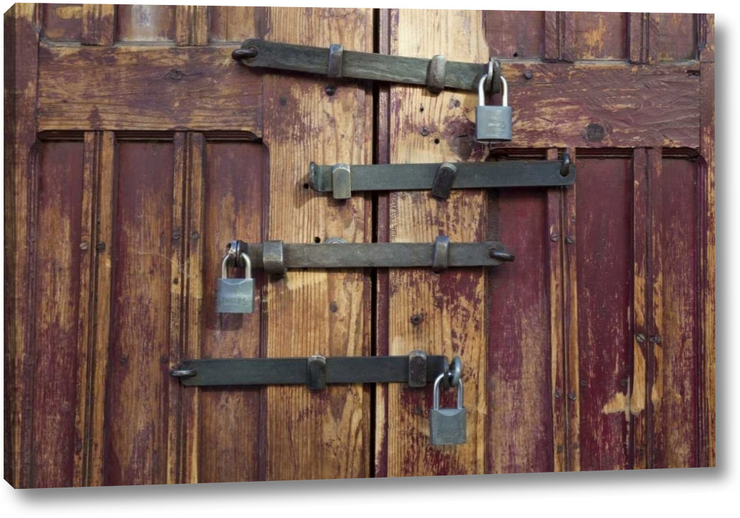 World Menagerie Mexico Detail of Wooden Door with Four Locks by Don ...