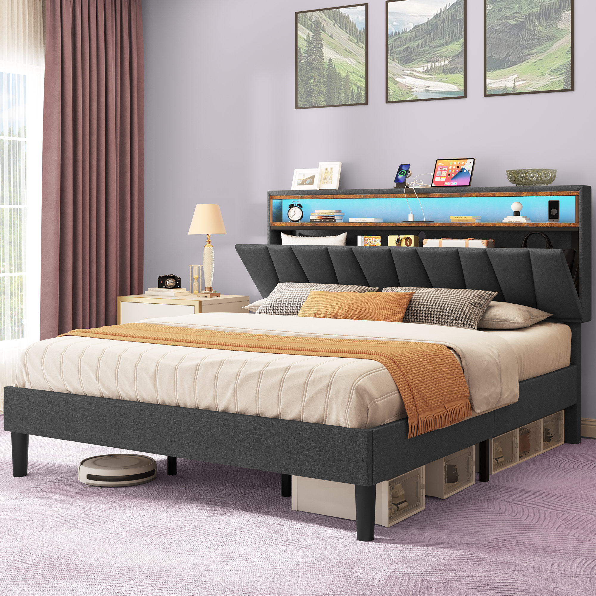 Wade Logan Branae Metal Storage Bed with Built-in Outlets and Lighted ...