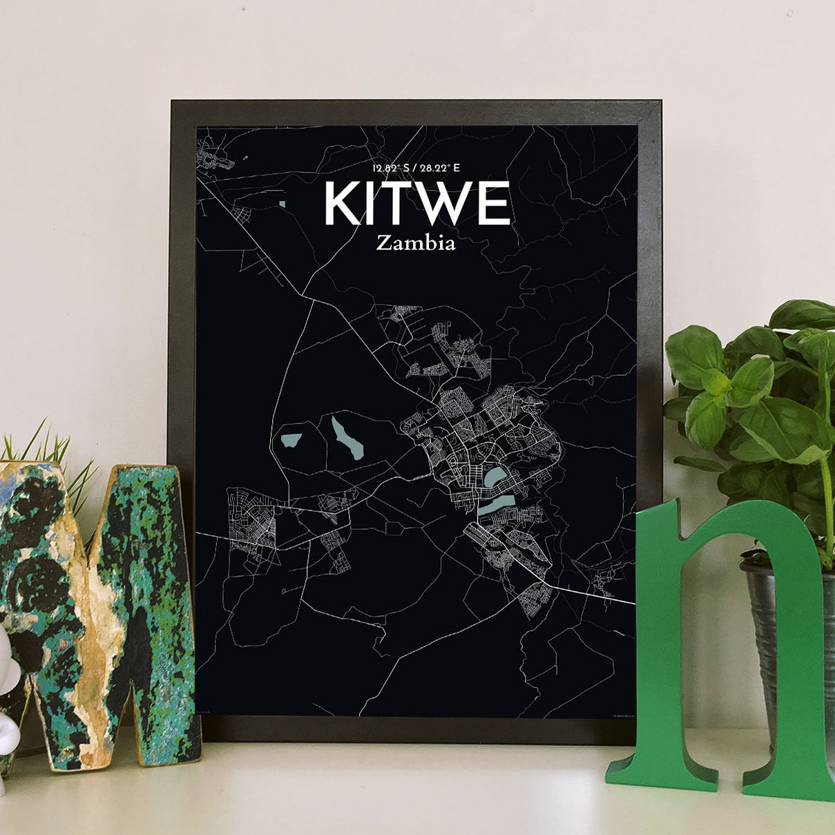 Wrought Studio™ 'Kitwe City Map' Graphic Art Print Poster in Midnight ...