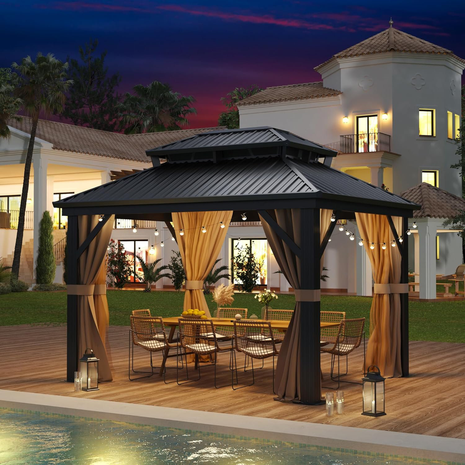 Aura Outdoor Hardtop Gazebo, Double Roof Gazebo With Aluminum Frame For ...