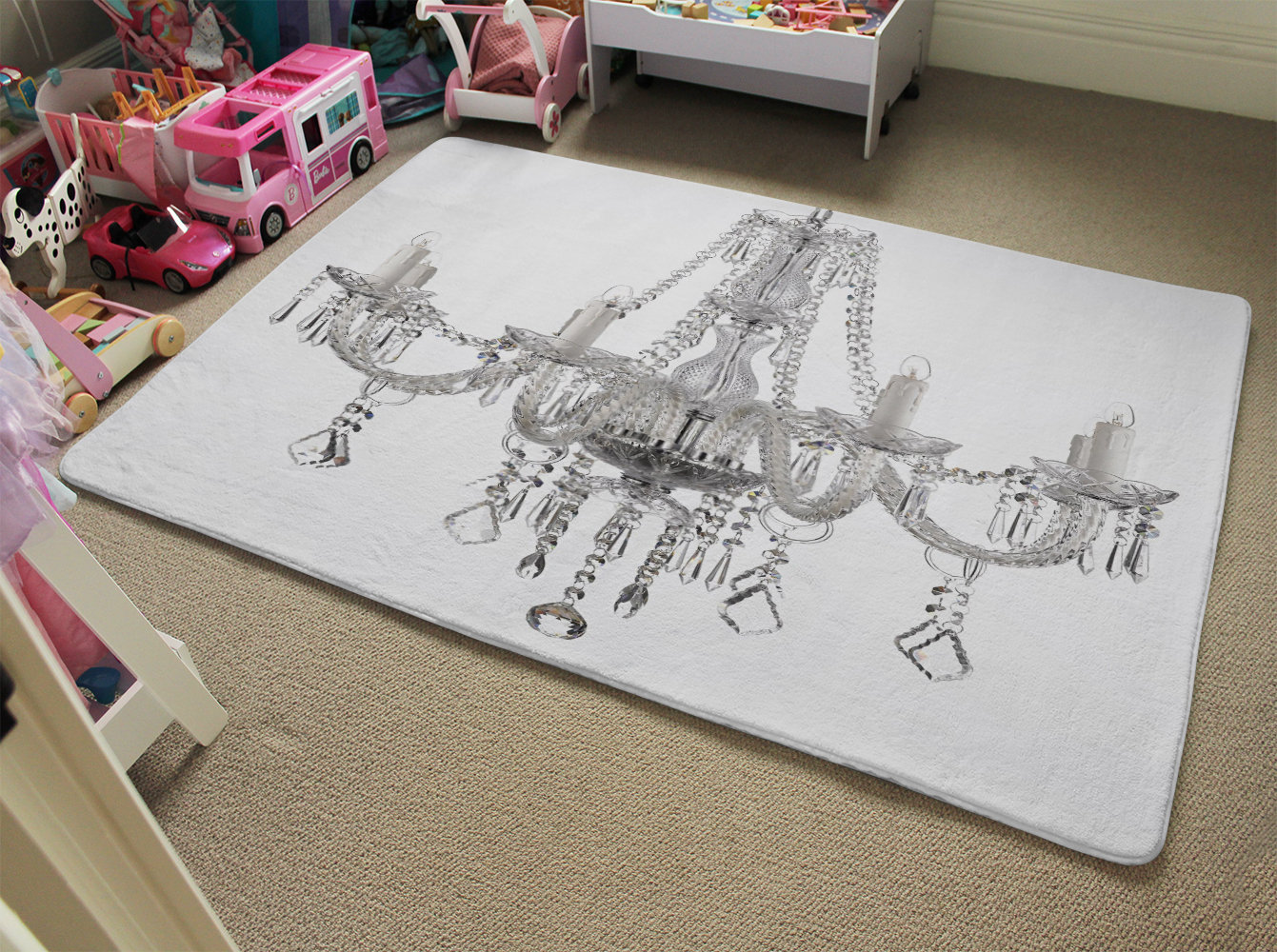 East Urban Home Paden Chandelier Designer Shaggy Grey/Off-White Rug ...