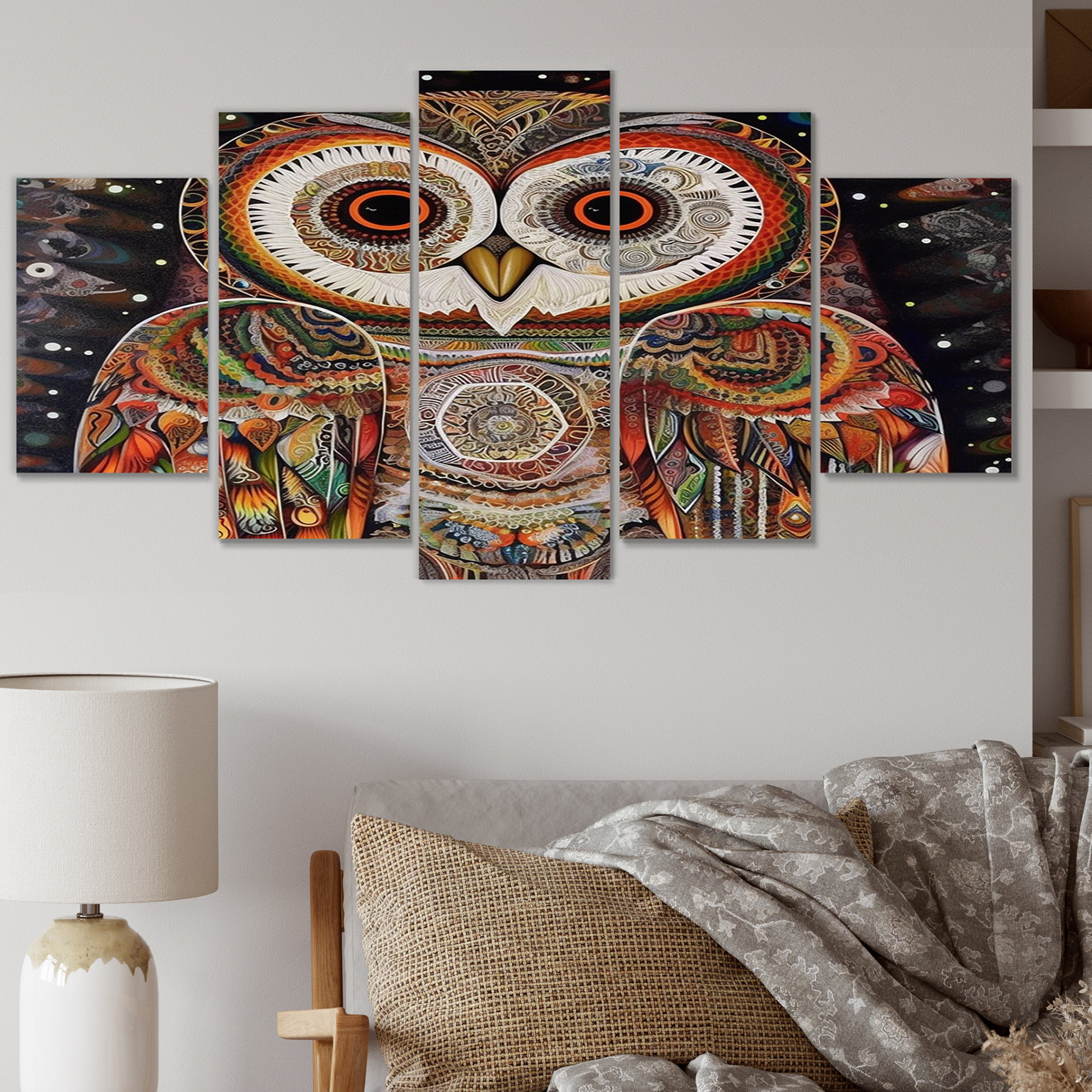 Millwood Pines White Owl Magic I - Animals Owl Wall Decor - 5 Panels ...