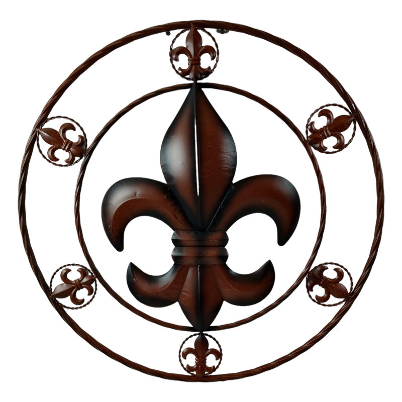 Fleur De Lis Living Metal Brown Fleur De Lis Circle Sign Wall Mounted ...