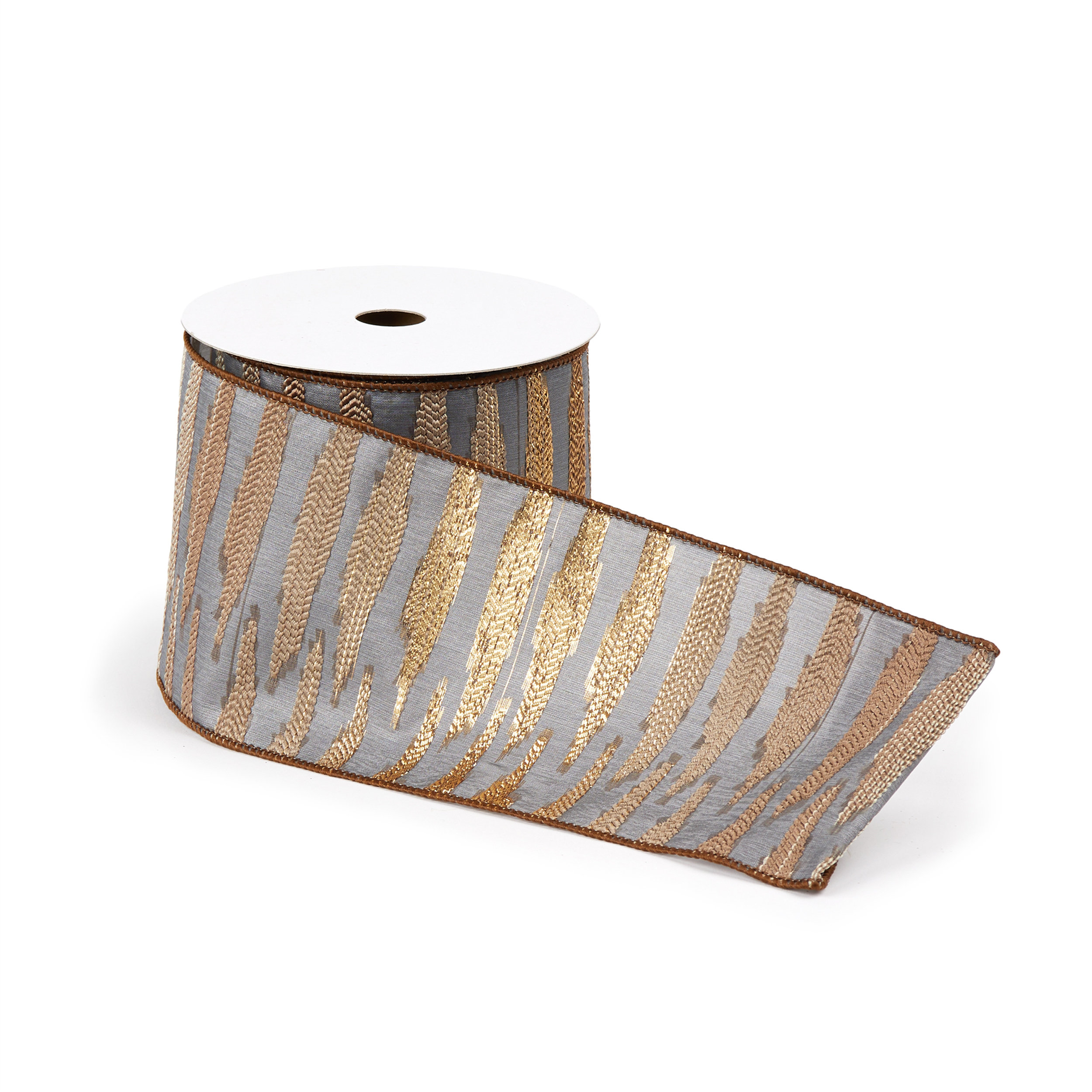 The Holiday Aisle® Grey and Metallic Gold Wired Ribbon 4' x 10yds ...