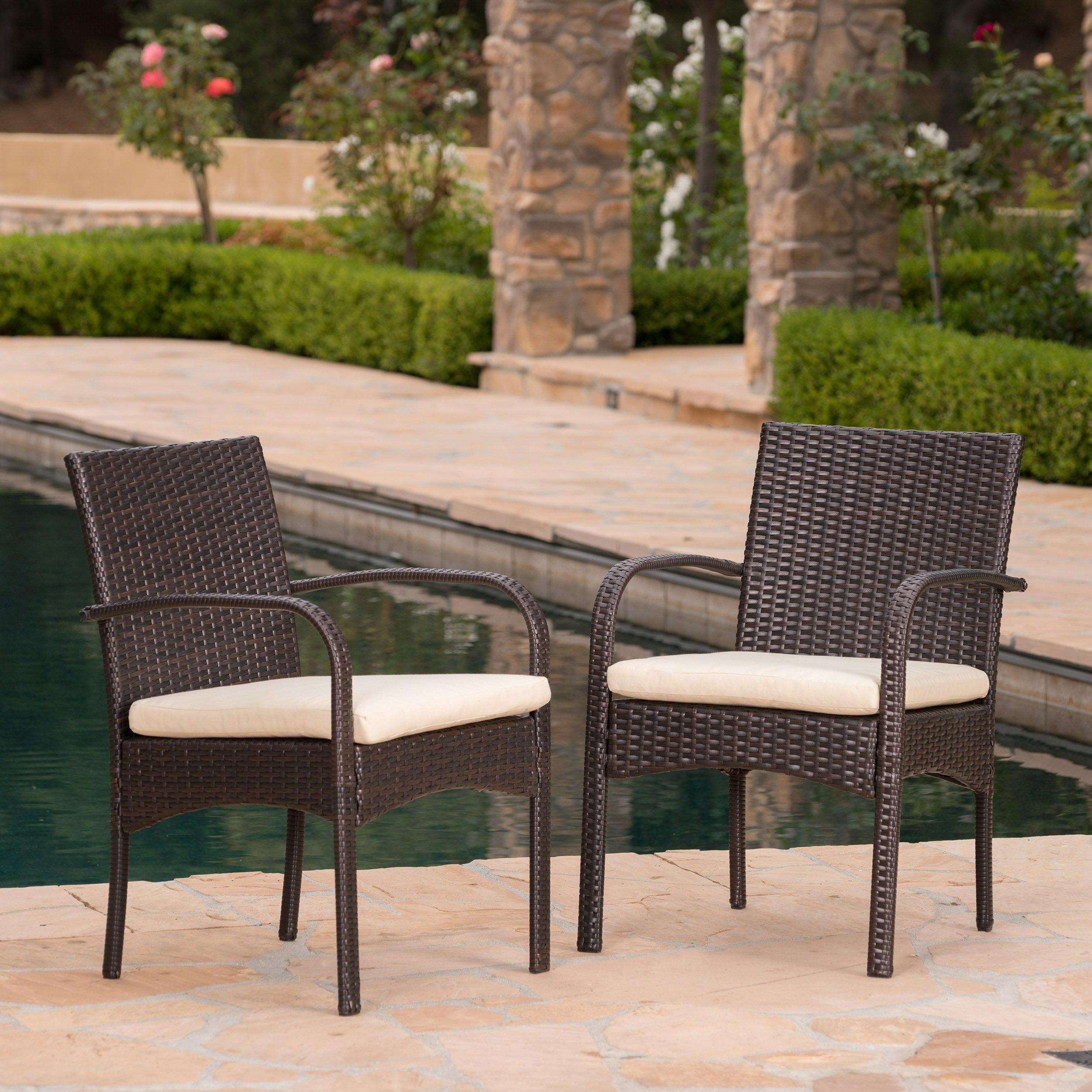 Red Barrel Studio® Set of 2 PE Wicker Outdoor Dining Chairs with ...
